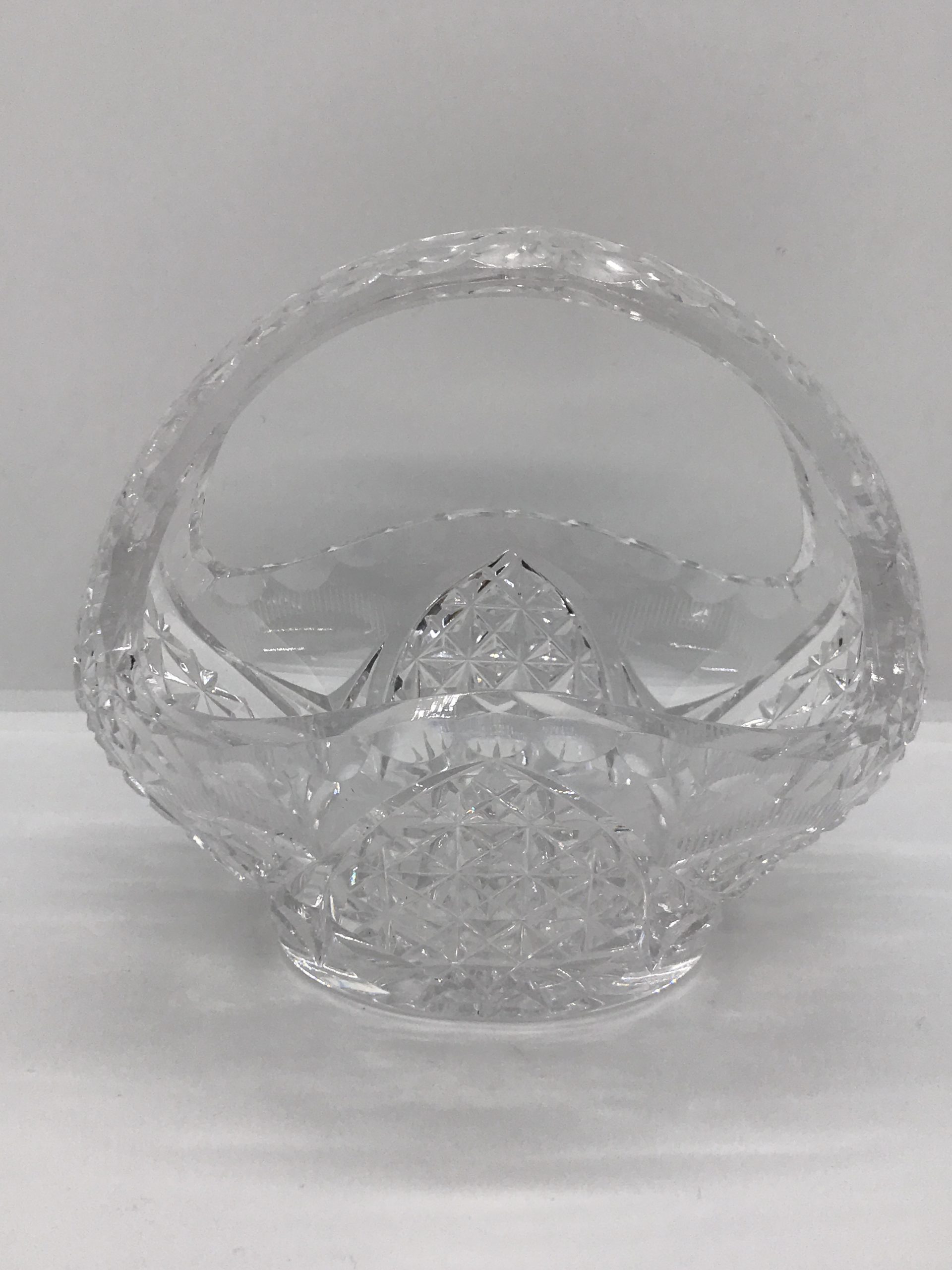 Vintage Heavy diamond-cut Crystal Basket with Thistle Etching - Vintage ...