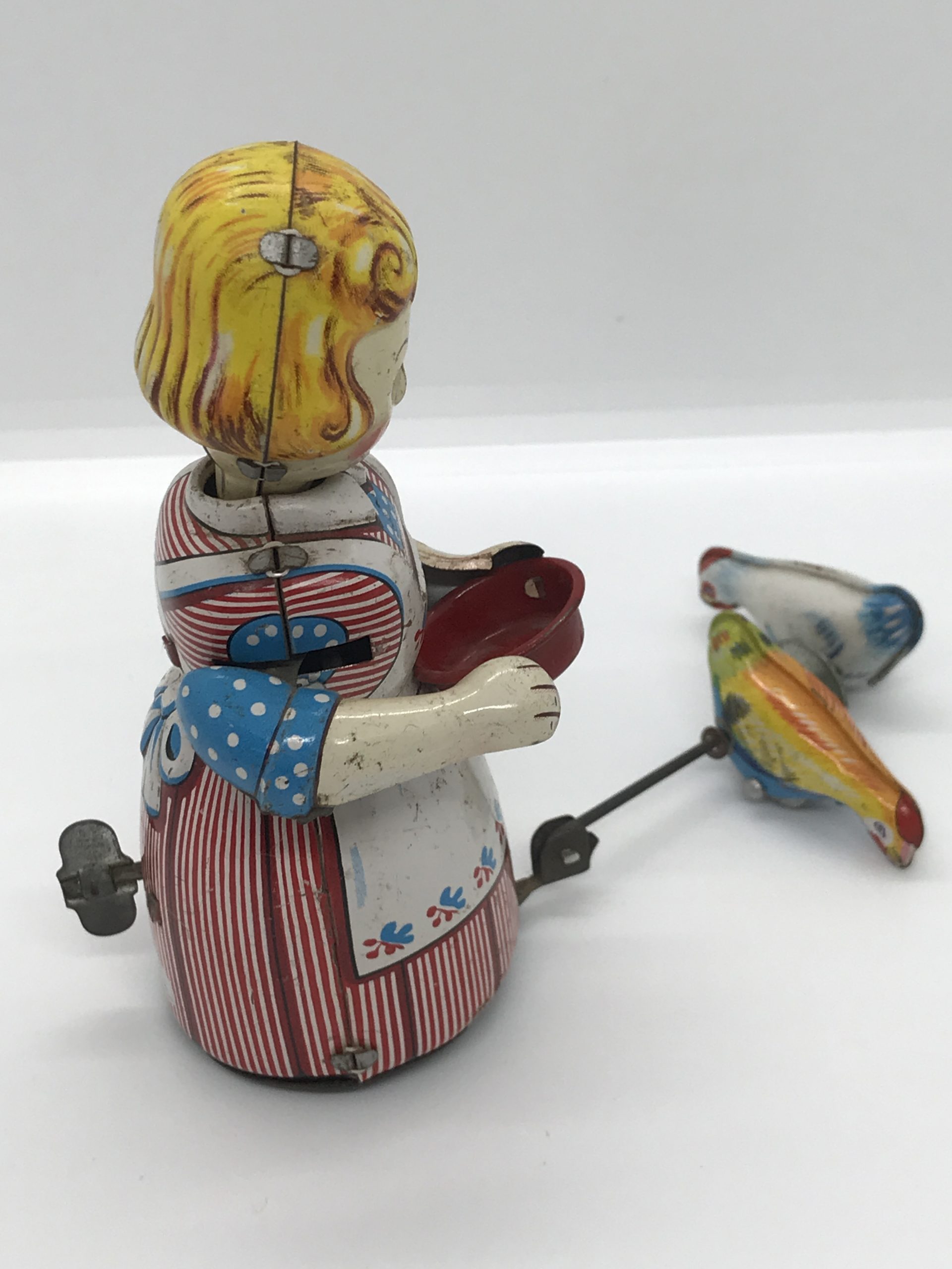 1950s Tin Wind-up Toy Girl Feeding Chickens - Made in Japan - Vintage ...