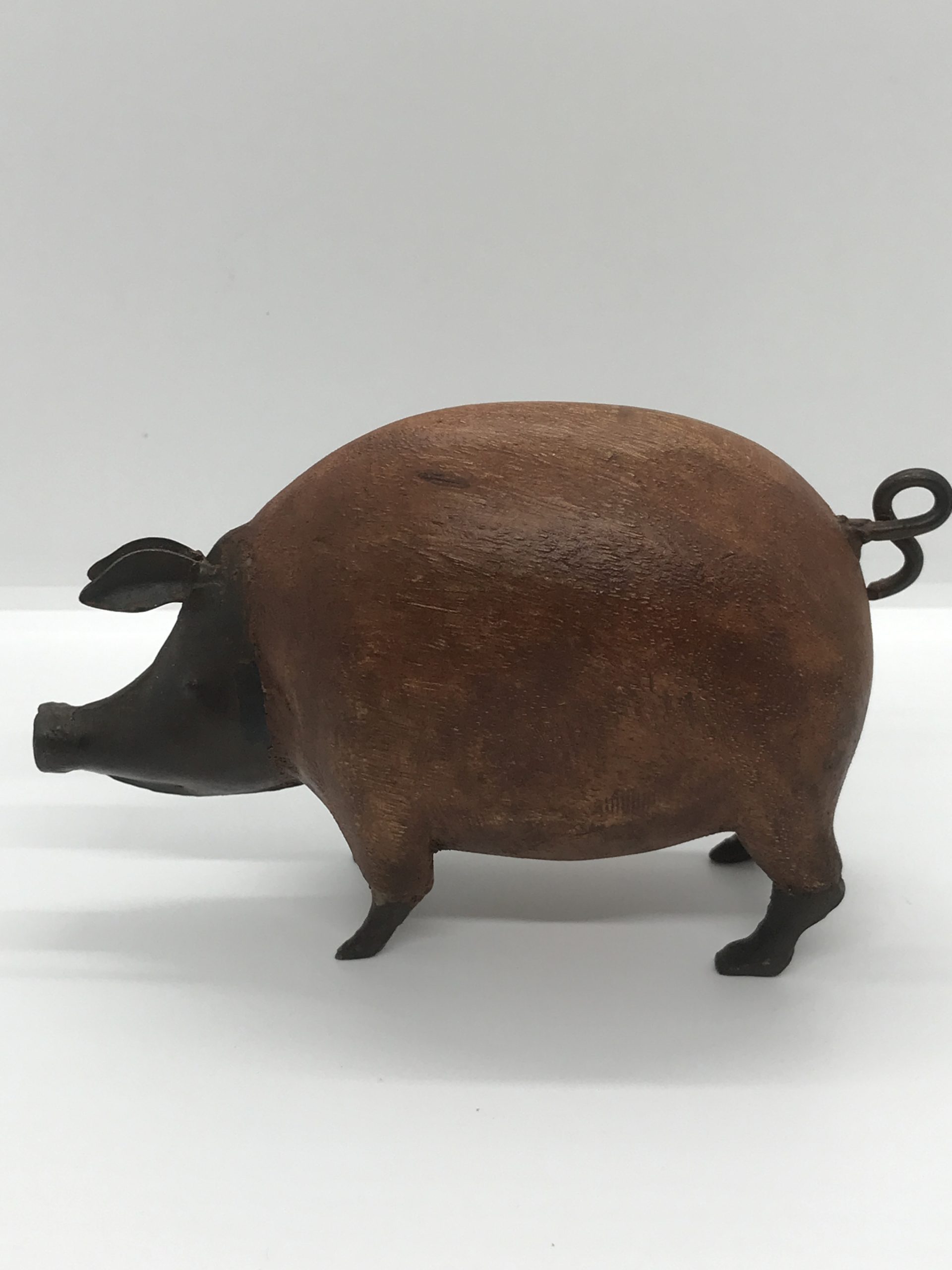 Vintage Folk Art Pig figure in wood and metal - Vintage Keepsakes