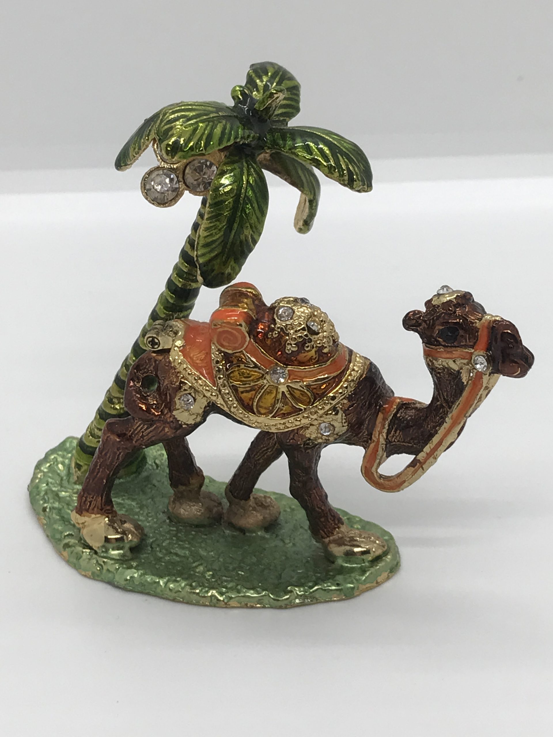 Camel and Palm Tree Trinket Box Enameled Jeweled Magnetic Close ...