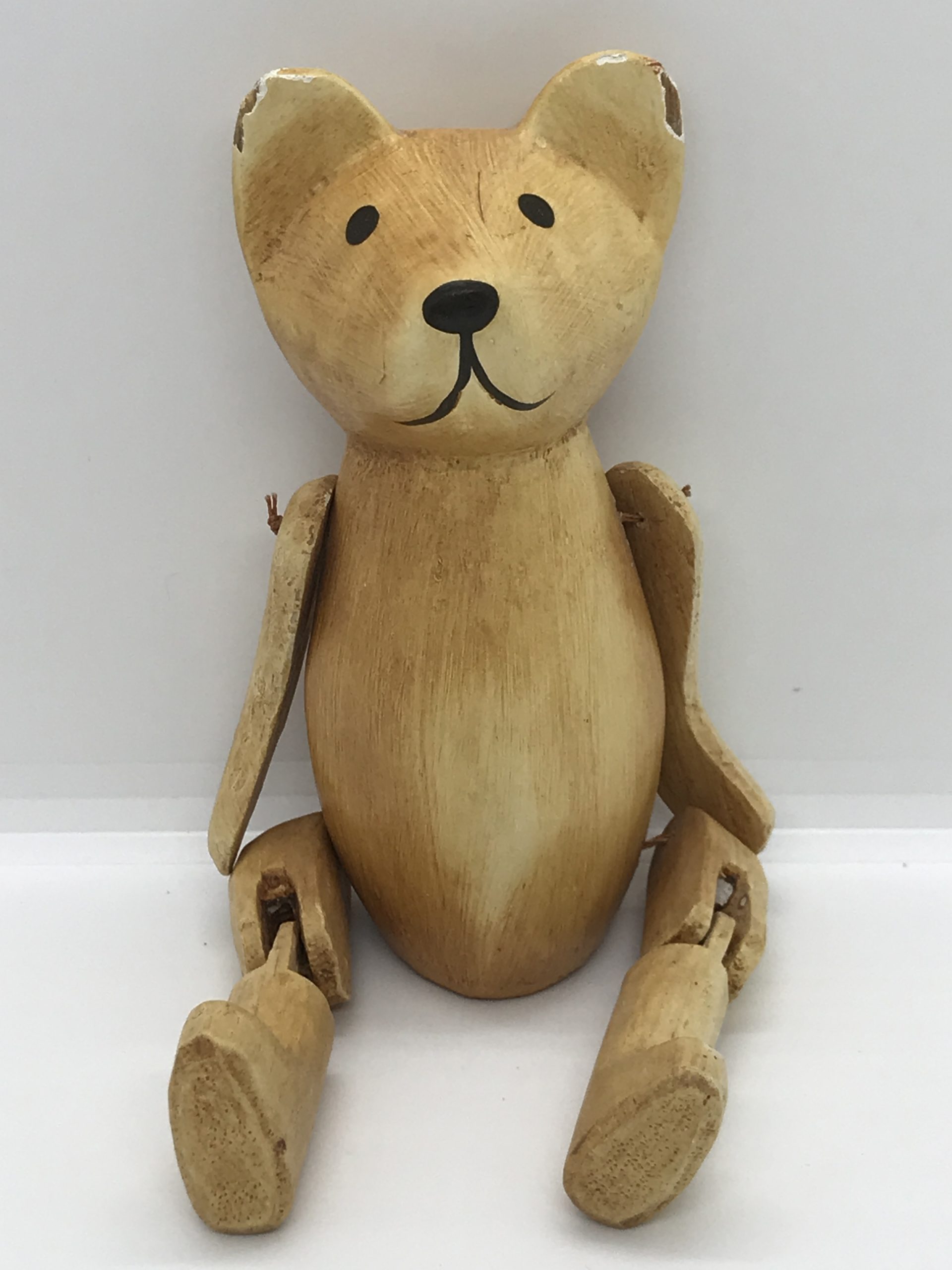 Shappy chic Wooden Bear with jointed moving Arms and Legs - sits 14cm ...