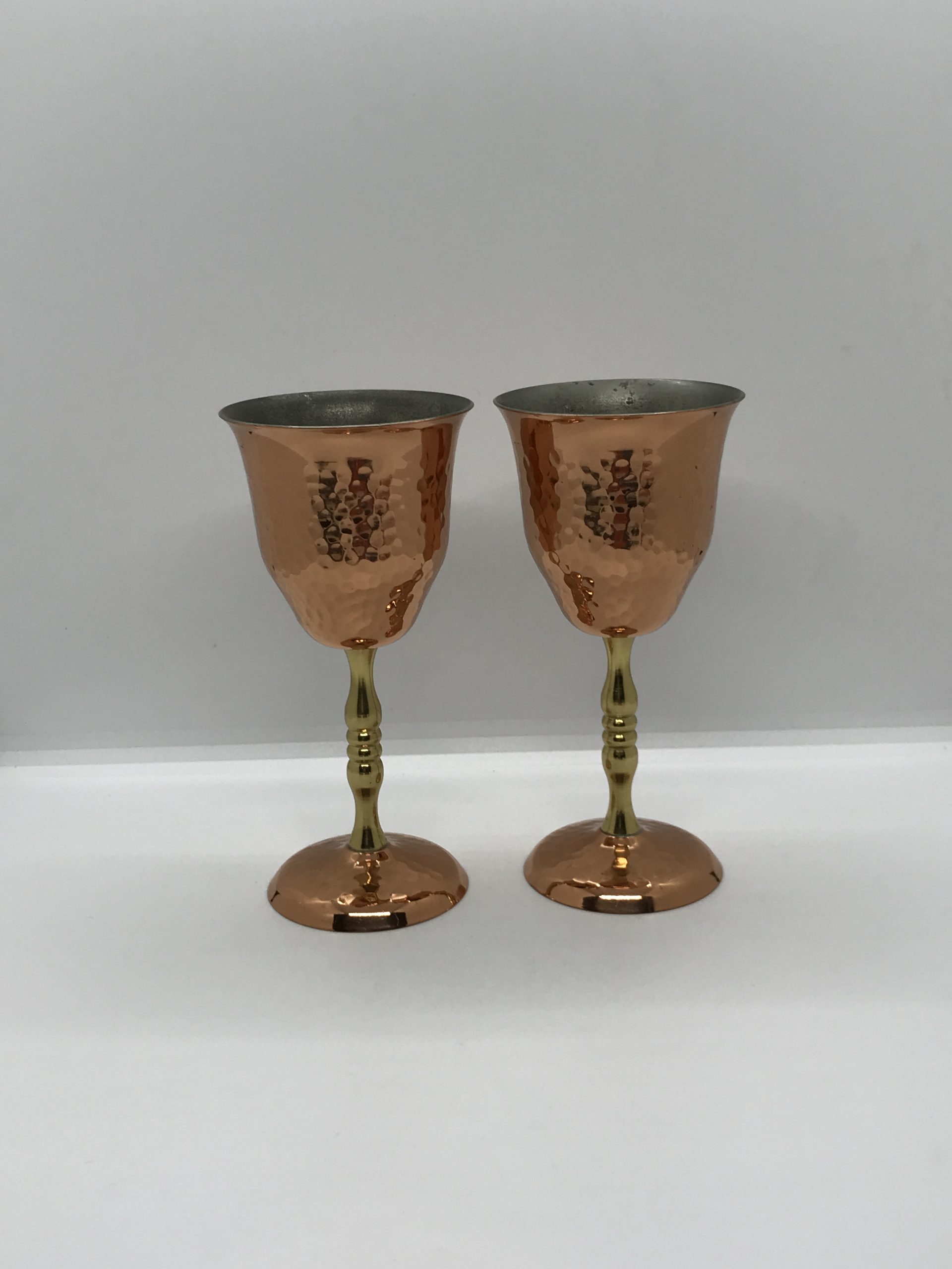 Vintage Hammered Copper Wine Glass Goblet with Brass Stem x 2 - Vintage ...