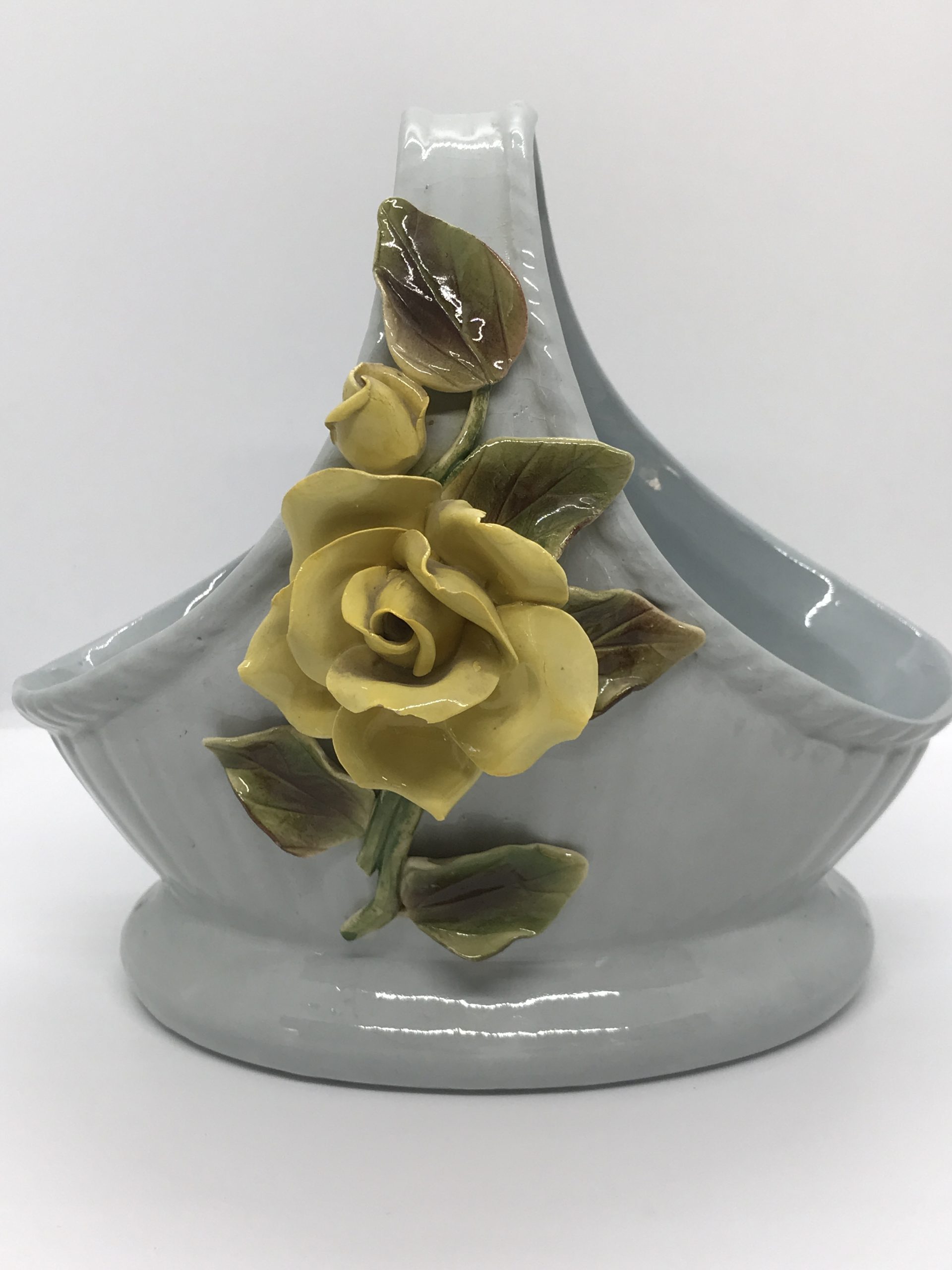 Vintage AACP Pottery Basket with figural rose 20cm high - Vintage Keepsakes