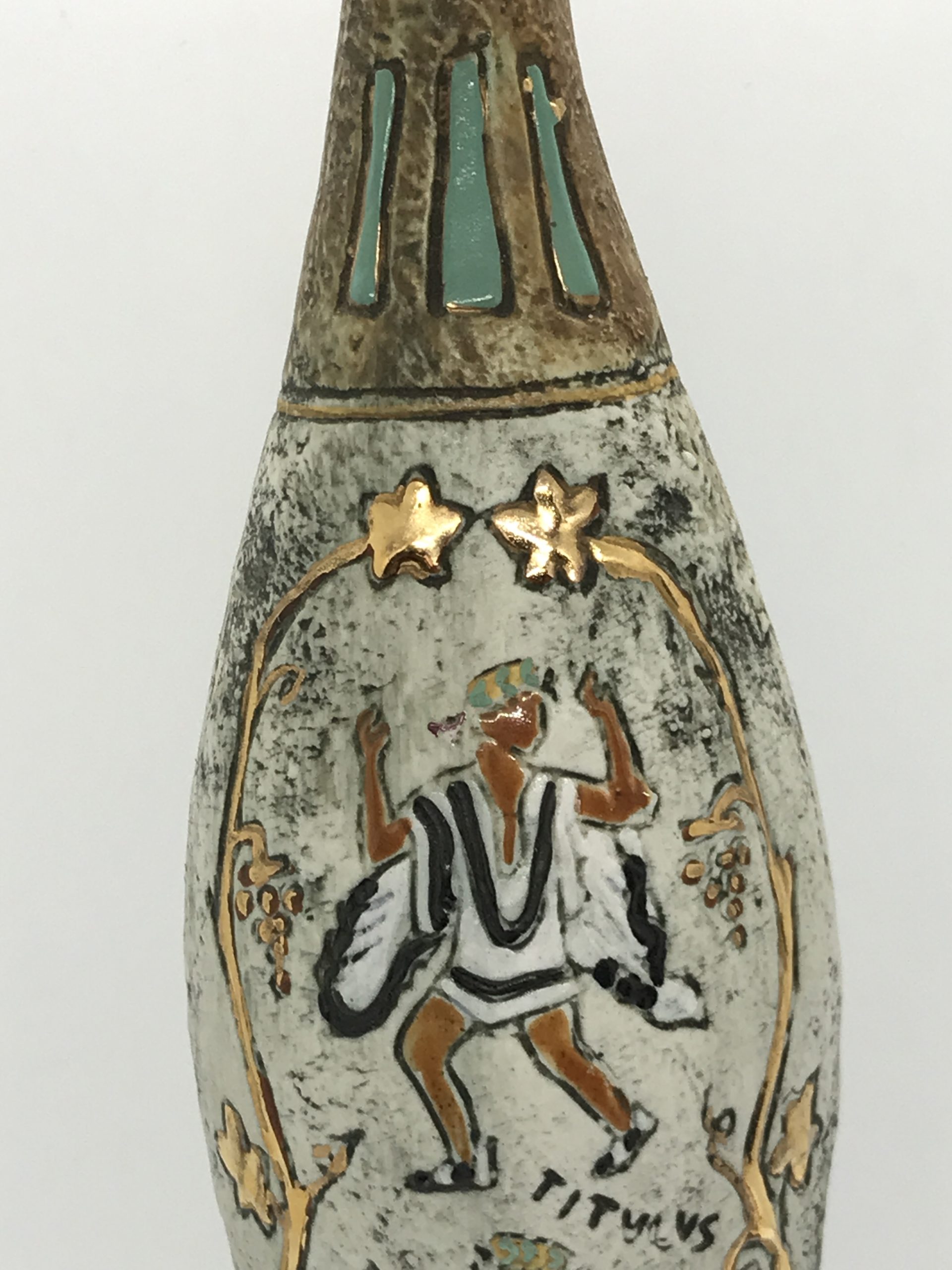 Vintage Titvlvs (Titulus) Ceramic Stoneware Bottle with Roman turquise ...