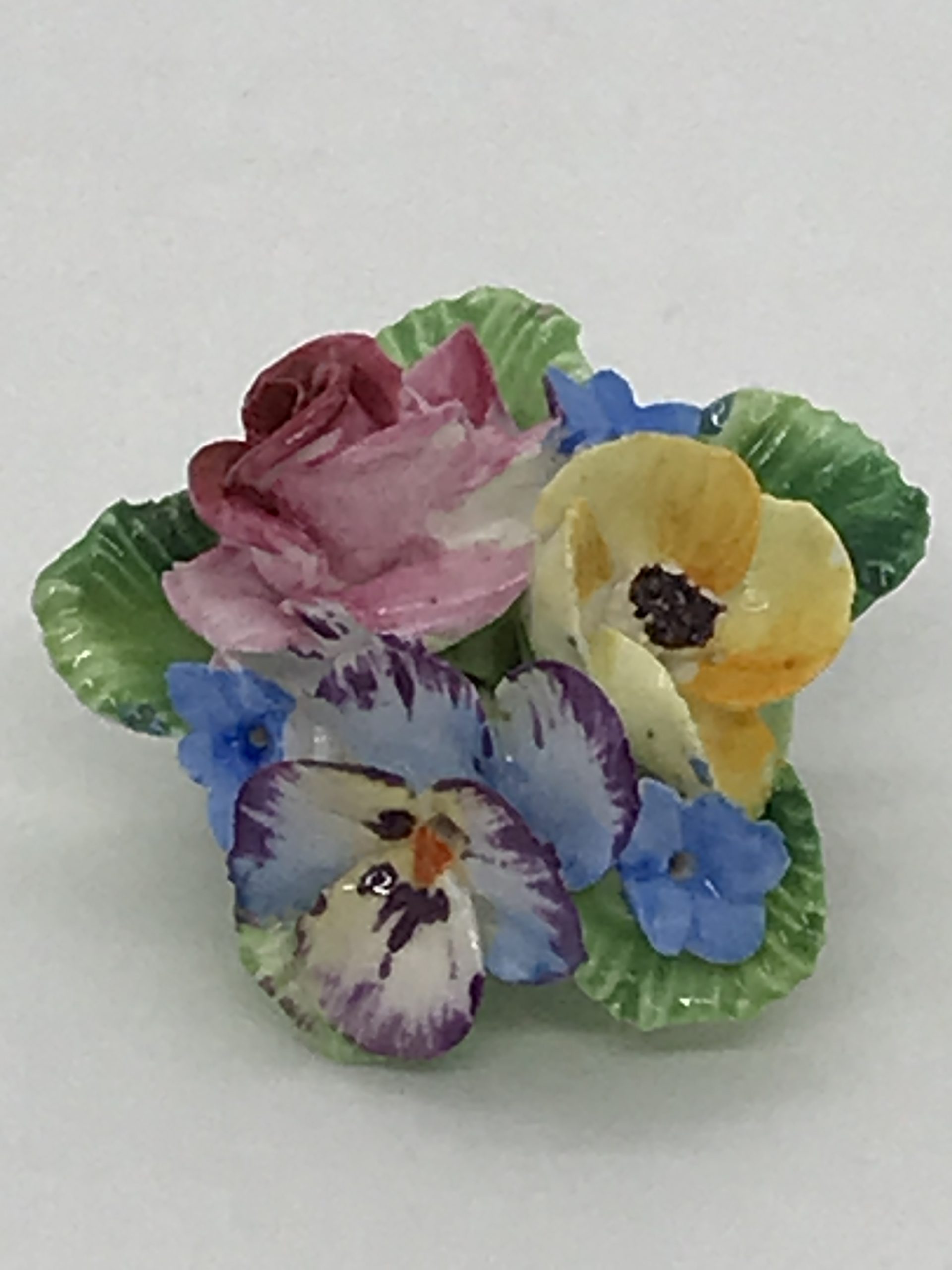 Crown Staffordshire Pansy and Rose Floral Bone China Brooch - Vintage ...
