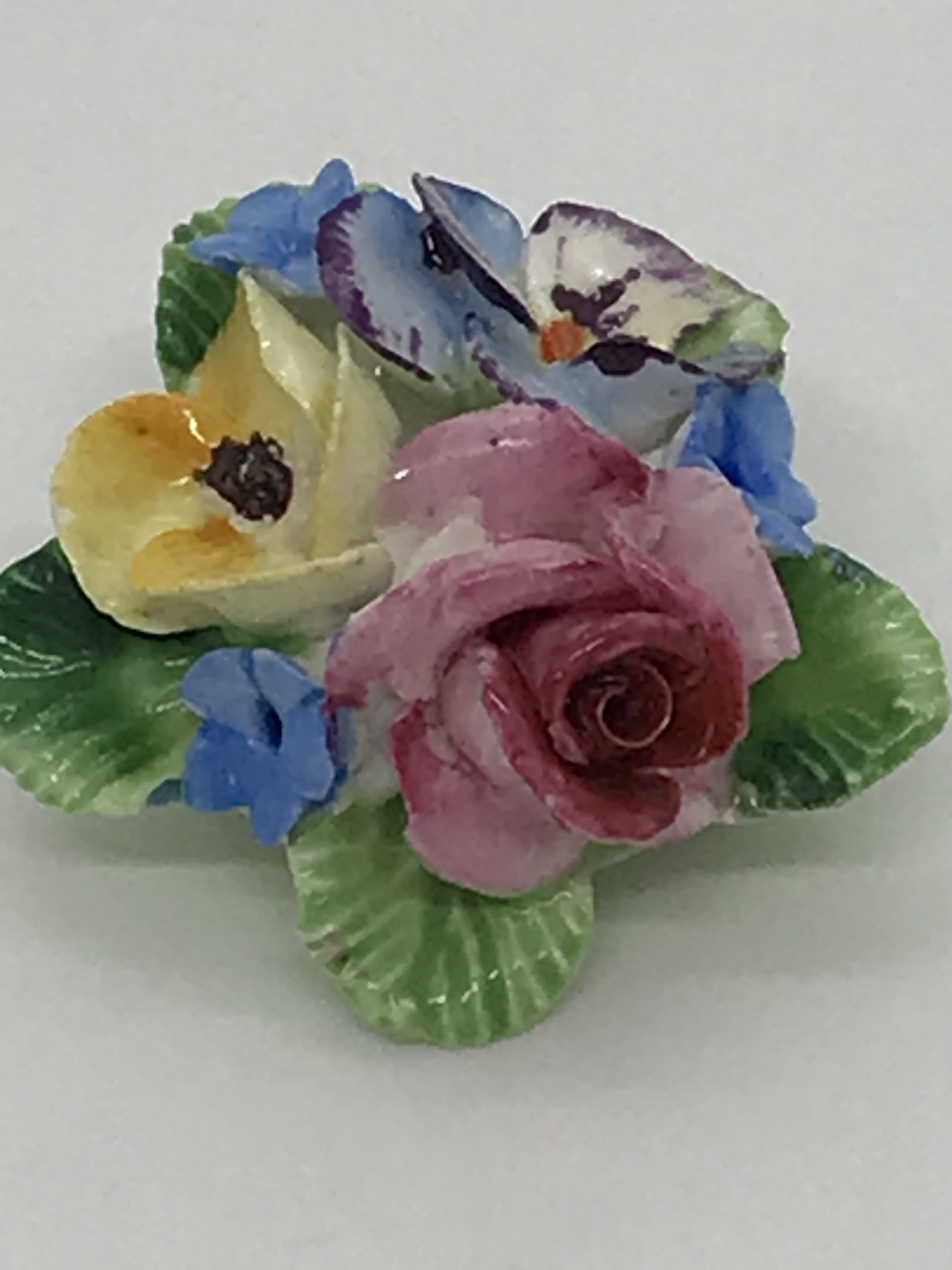 Crown Staffordshire Pansy and Rose Floral Bone China Brooch - Vintage ...
