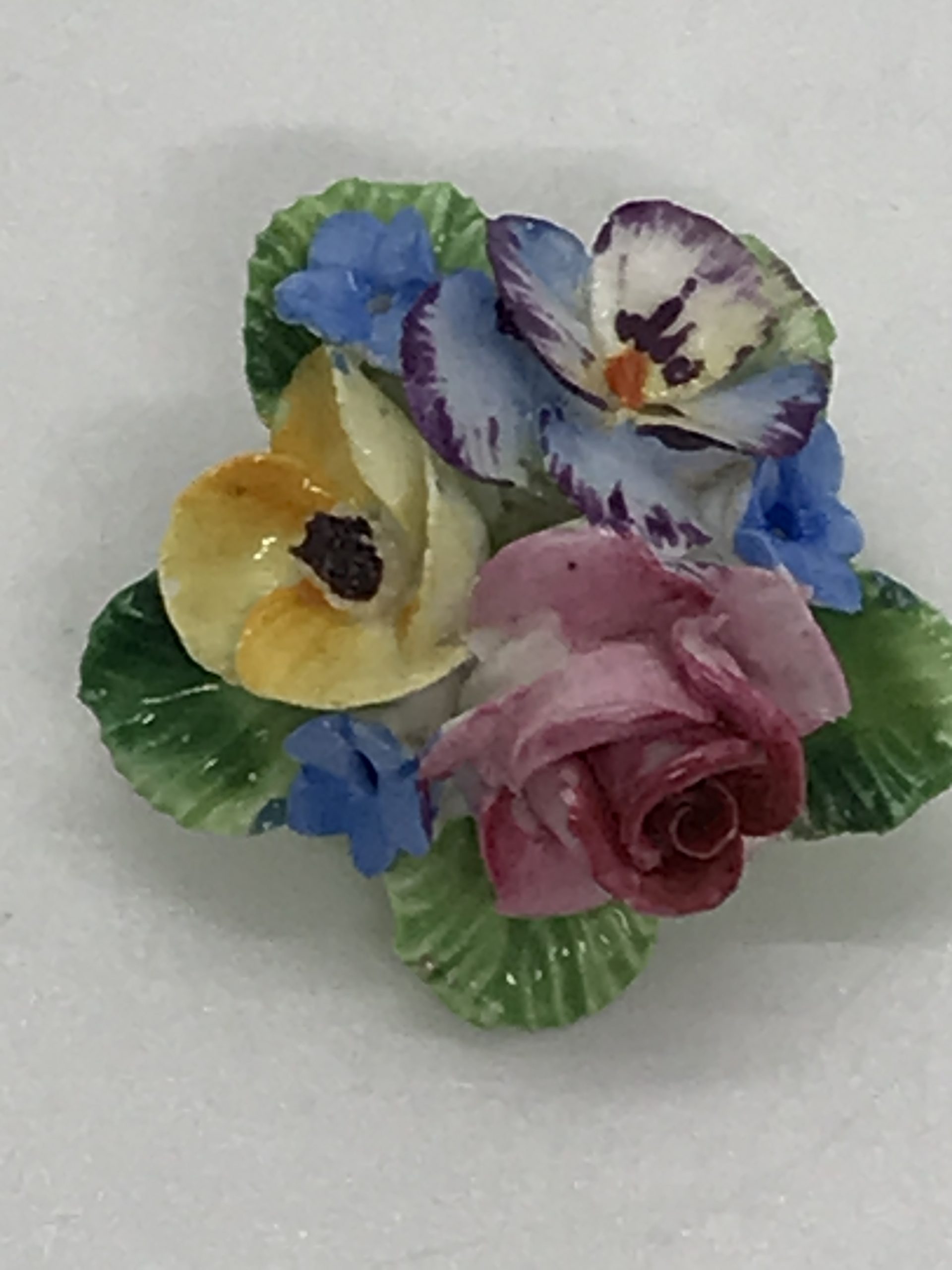 Crown Staffordshire Pansy and Rose Floral Bone China Brooch - Vintage ...