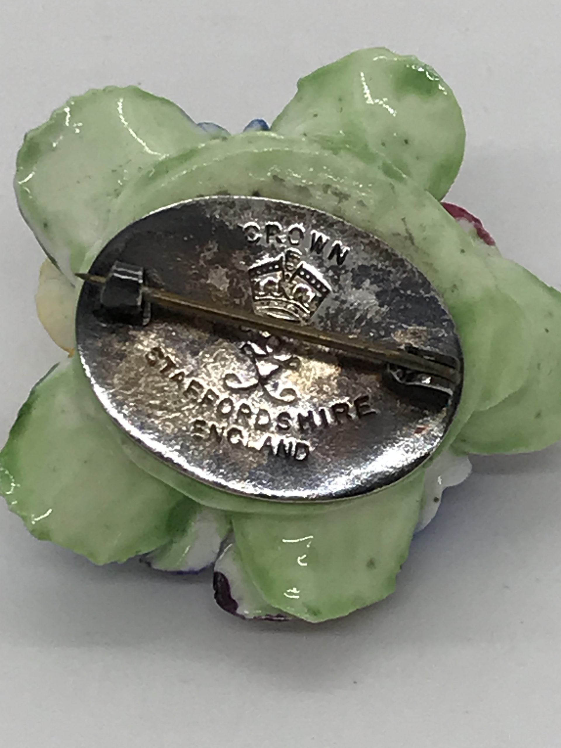 Crown Staffordshire Pansy and Rose Floral Bone China Brooch - Vintage ...