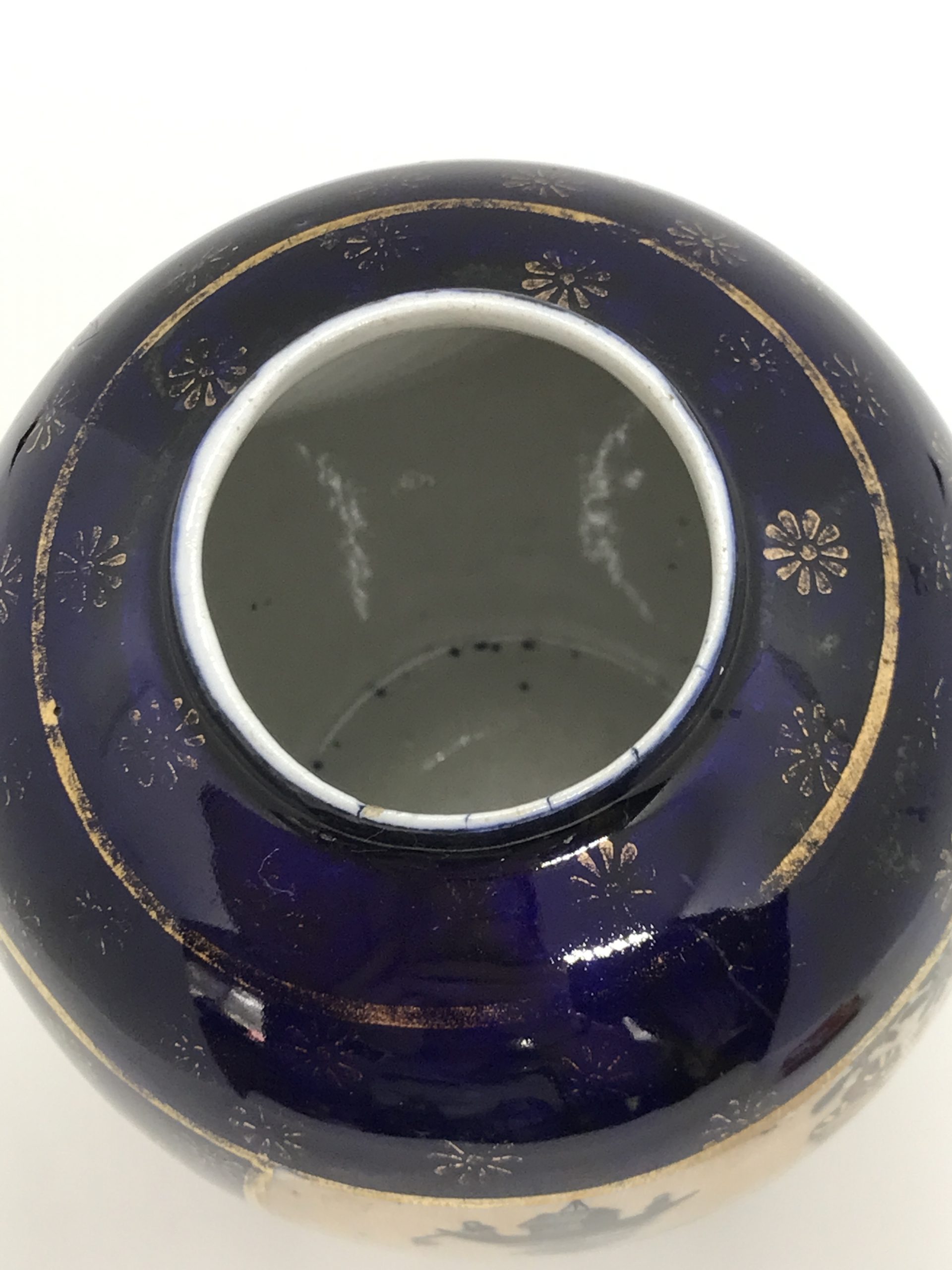 Vintage Japanese Style Blue Pottery Vase with handpainted Rural Scene ...