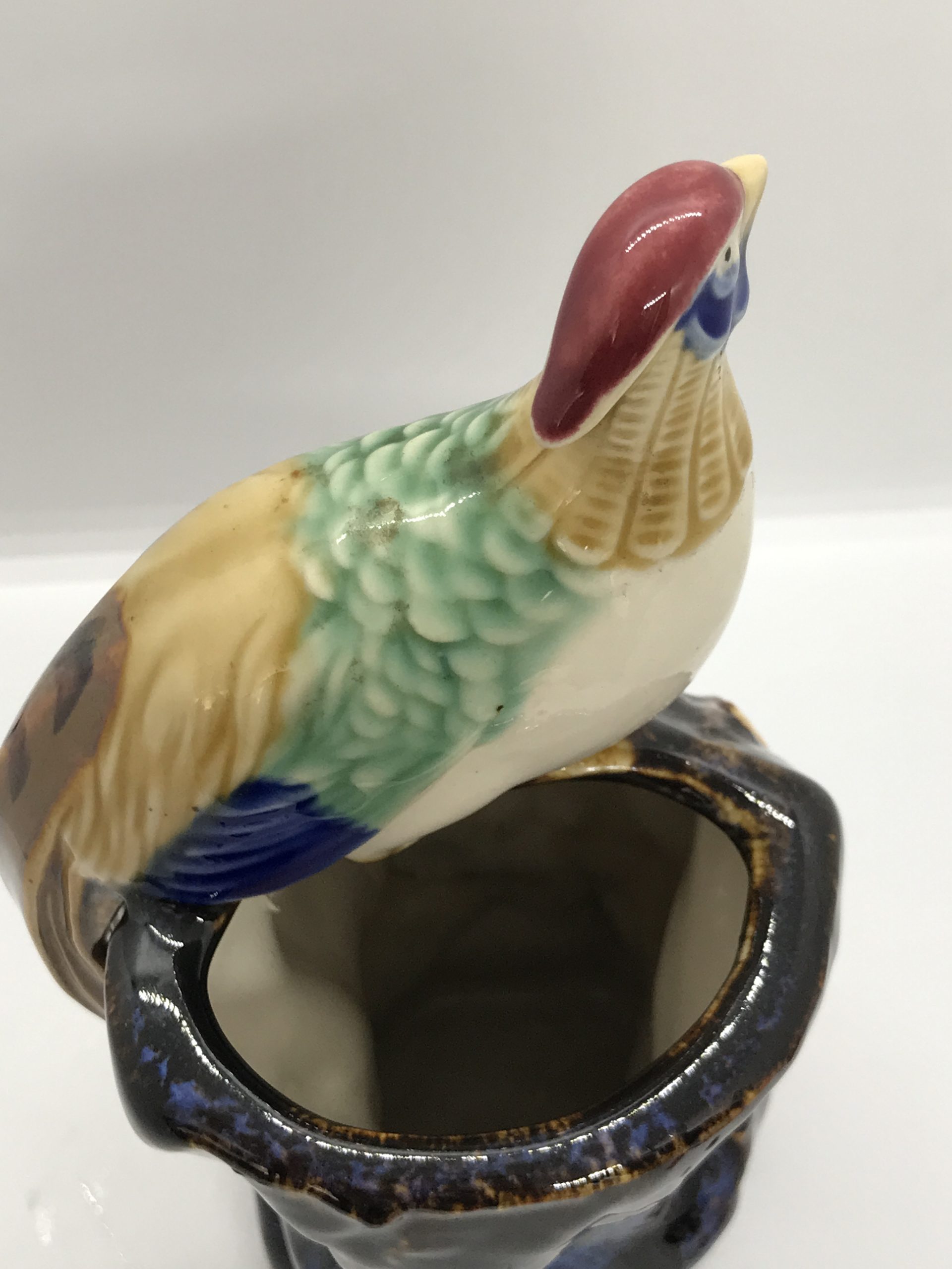 Vintage Shiwan Handpainted Pottery Pheasant Vase Canton Stoneware (23cm ...