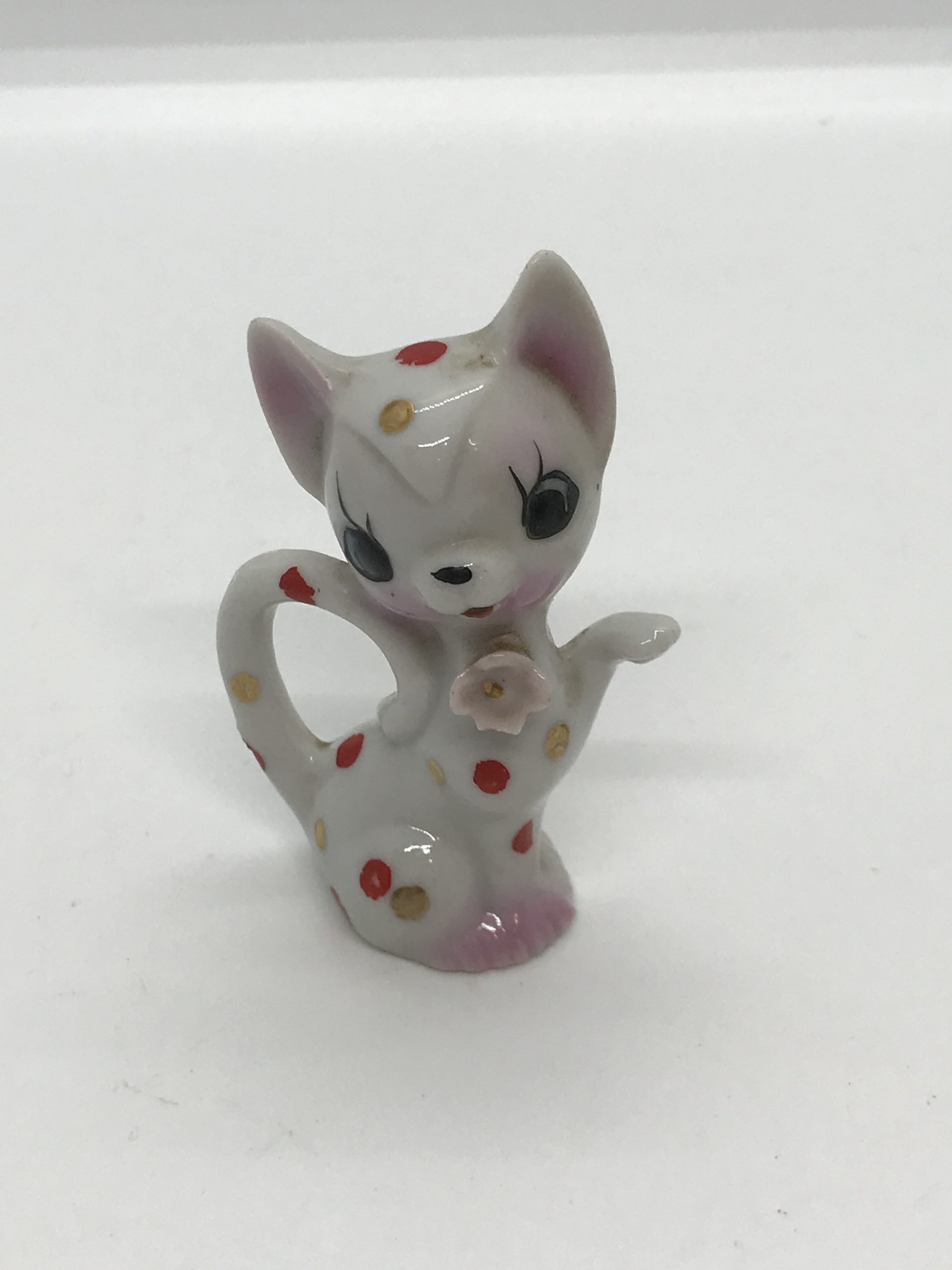 MCM Porcelain Cat Figure with Polka Dots - Vintage Keepsakes