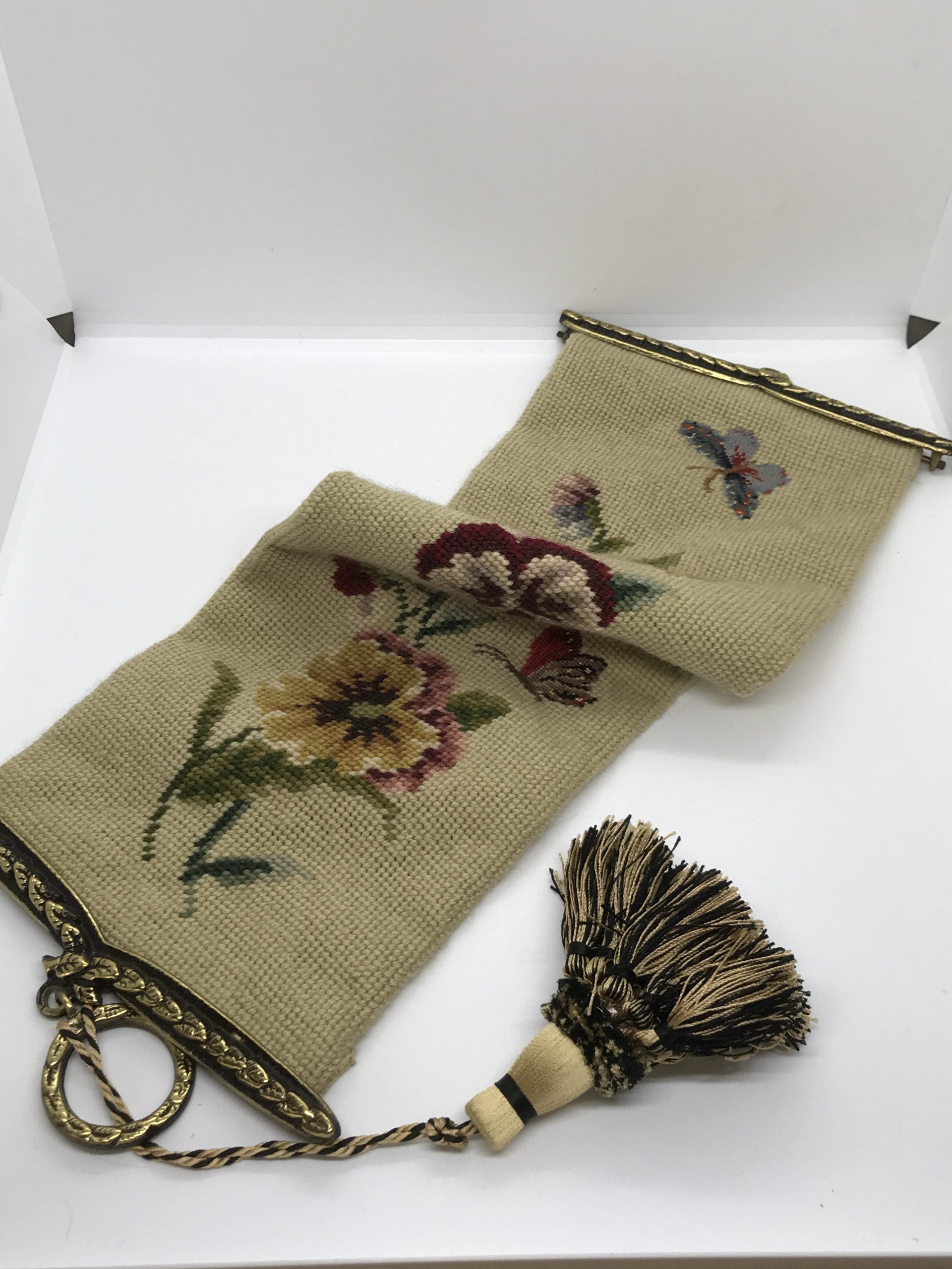Vintage Tapestry Bell Pull, Wall Hanging, Floral and Butterflies ...