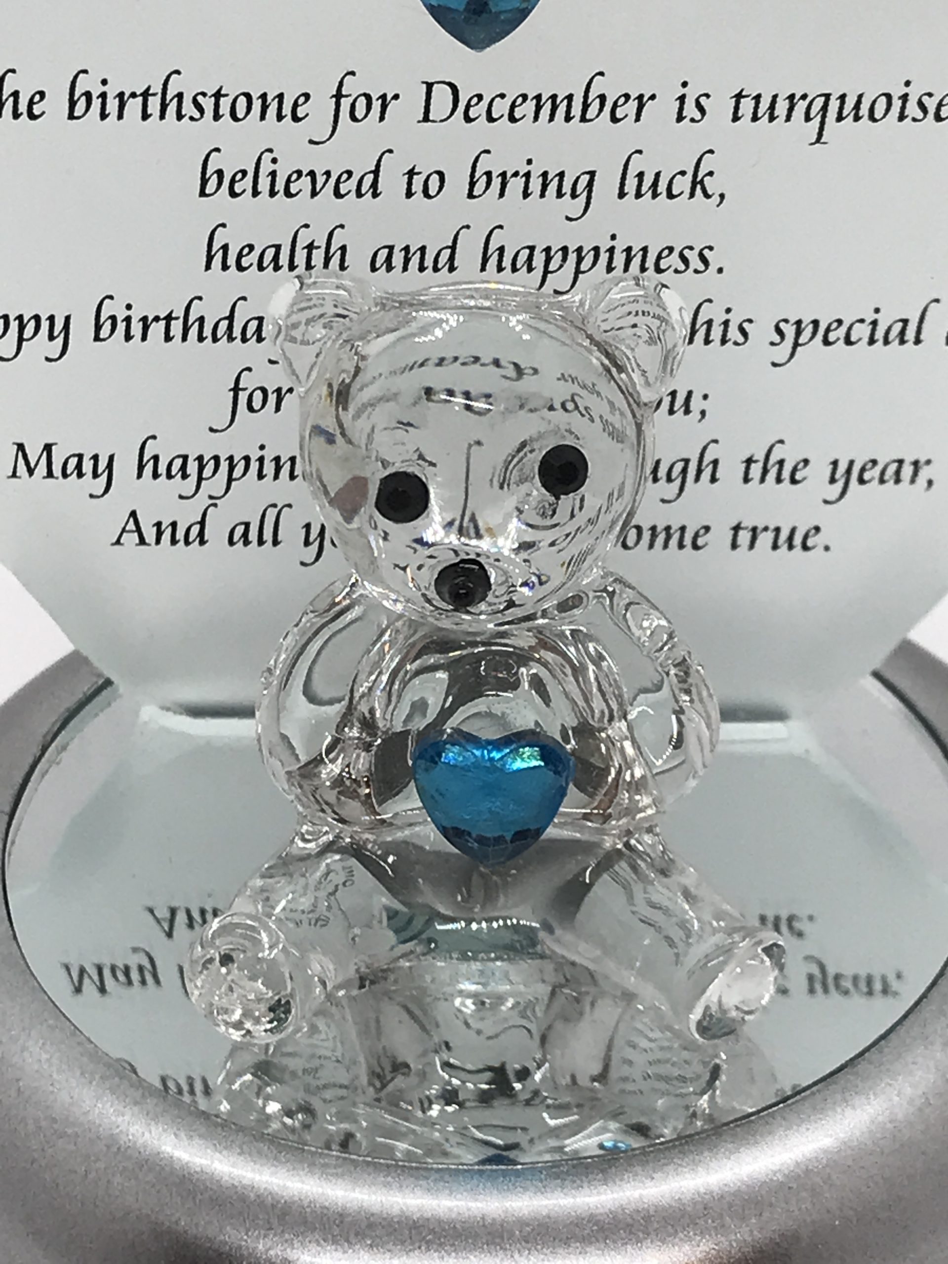 Crystal Bear Music Box with Turquoise Heart (December) - Vintage Keepsakes