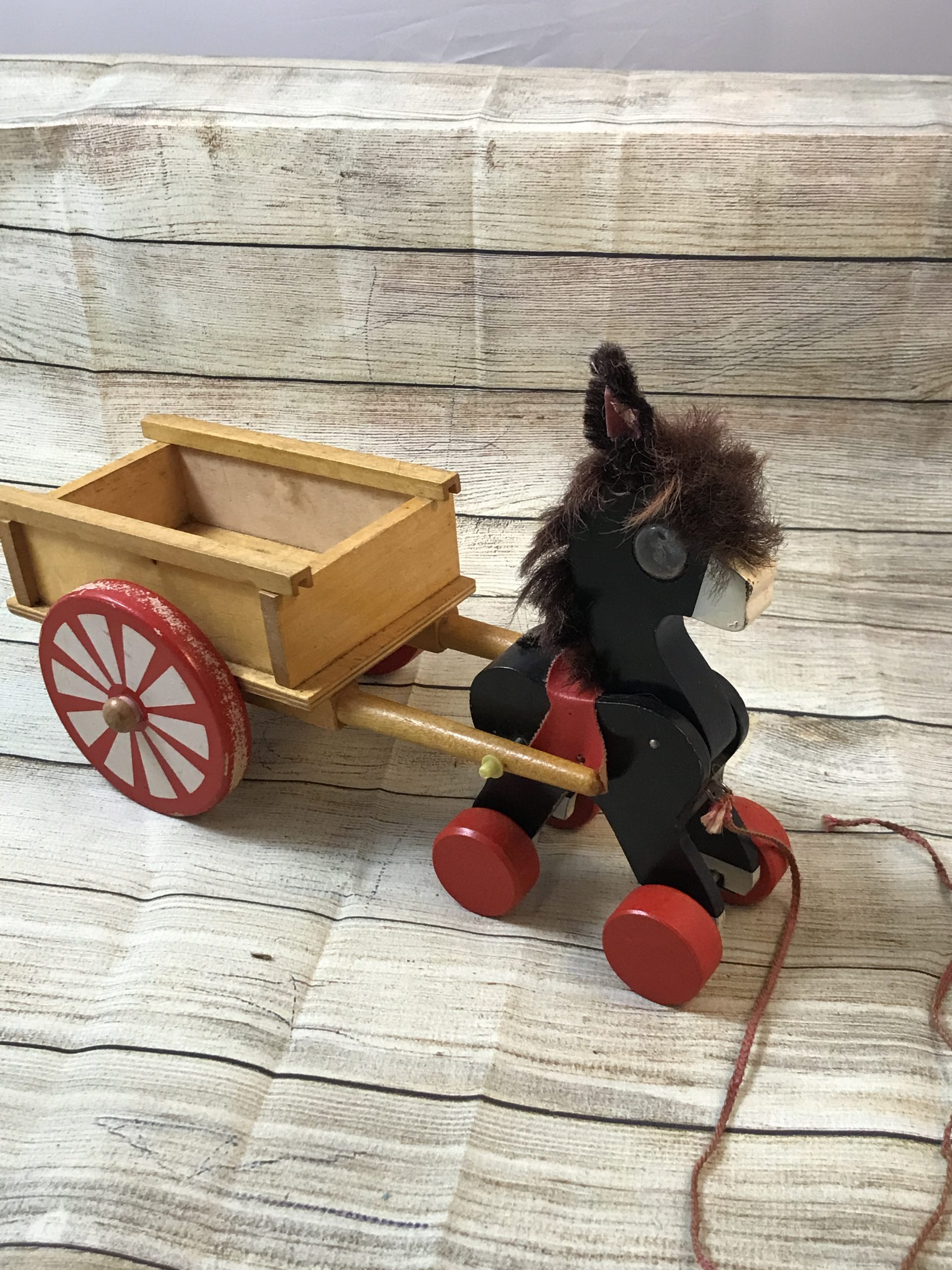 Vintage Chinese Wooden Donkey and his Cart - Pull A Long Toy - 28cm ...