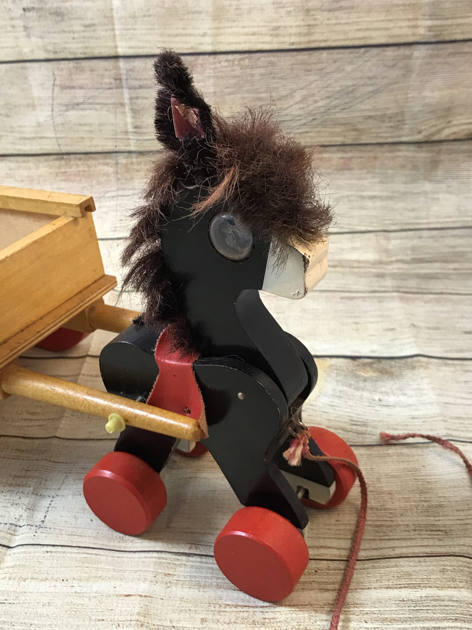 Vintage Chinese Wooden Donkey and his Cart - Pull A Long Toy - 28cm ...