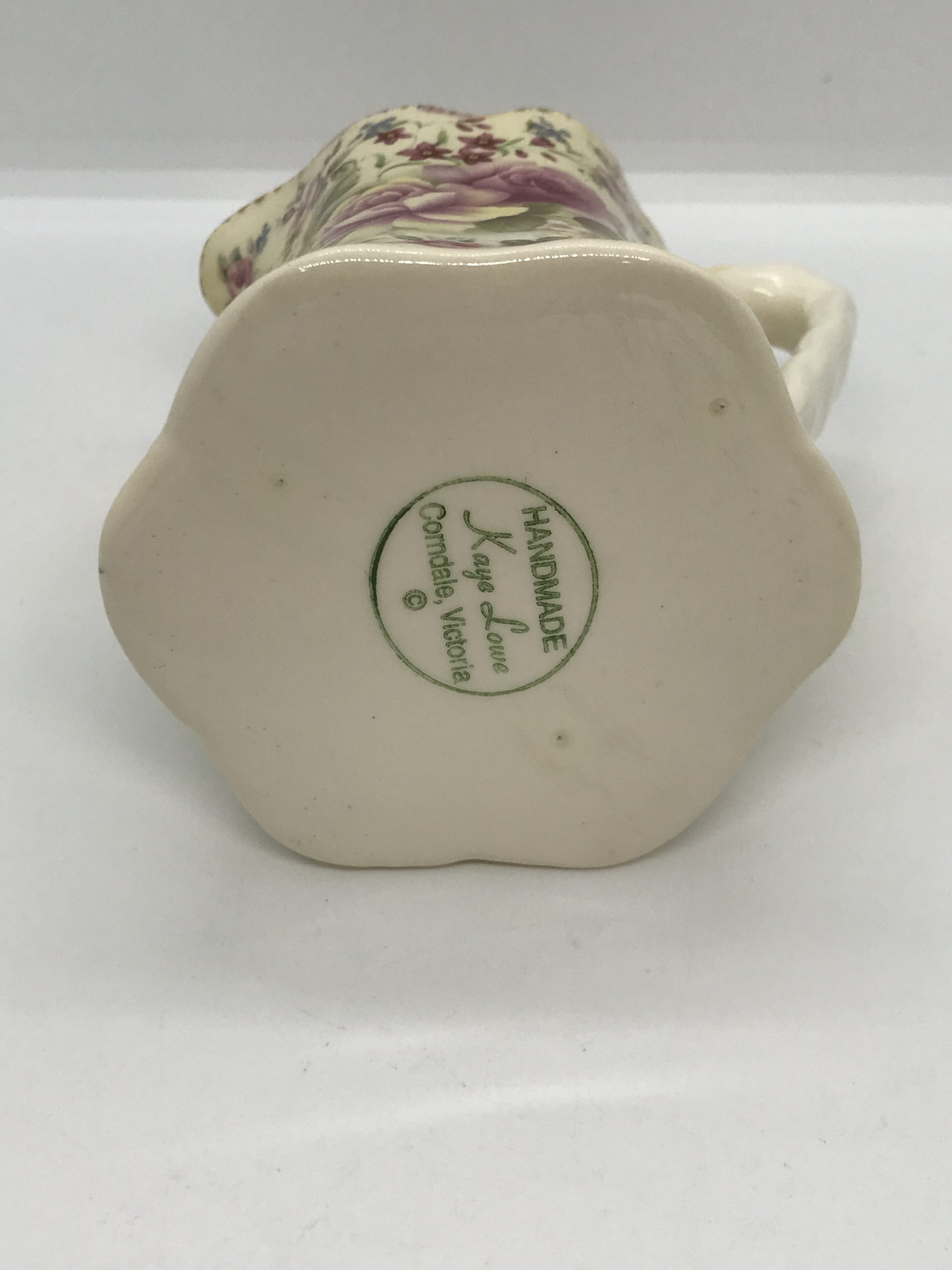 Handmade Kaye Lowe Pottery Floral Jug 10cm tall - Vintage Keepsakes