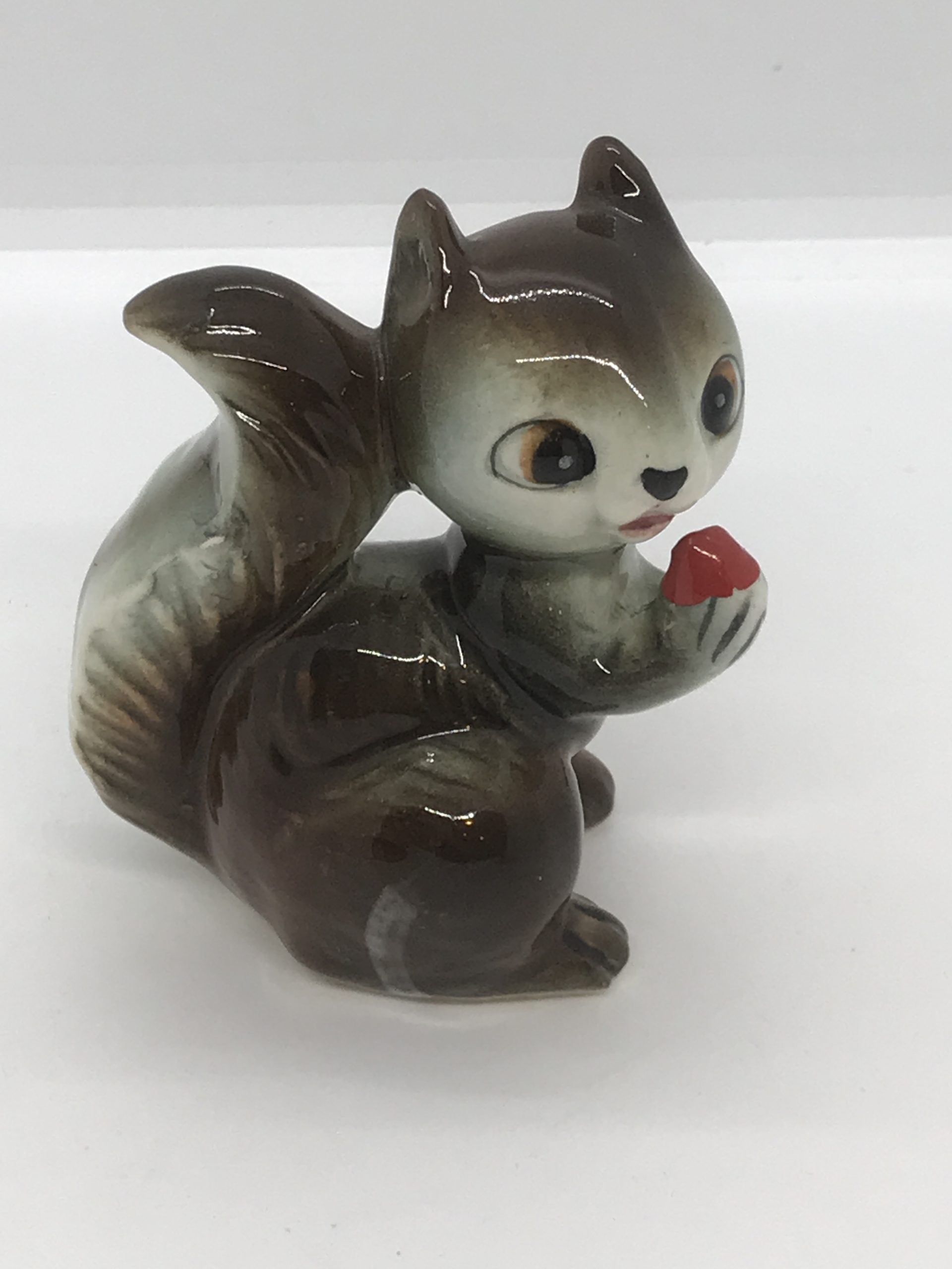 MCM Ceramic Squirrel with Nut (9cm tall) - Vintage Keepsakes