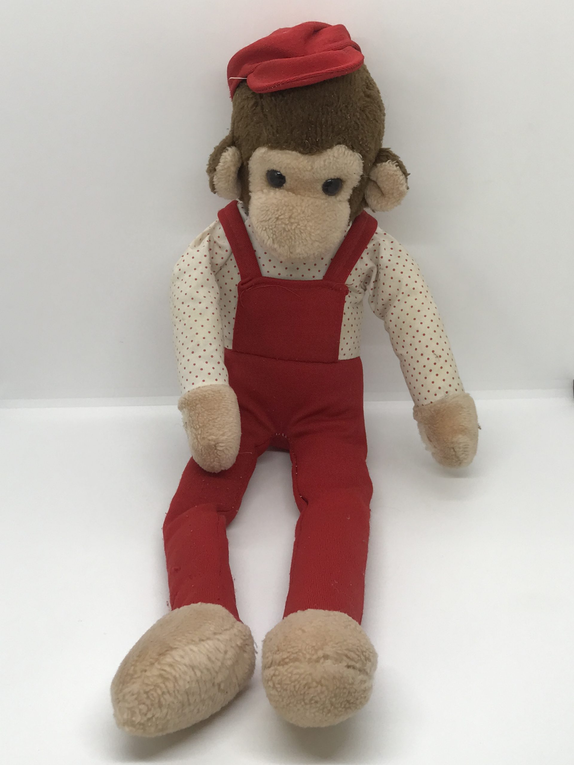Vintage Plush Toy Knee Hugger Monkey in Red Overalls 50cm tall ...