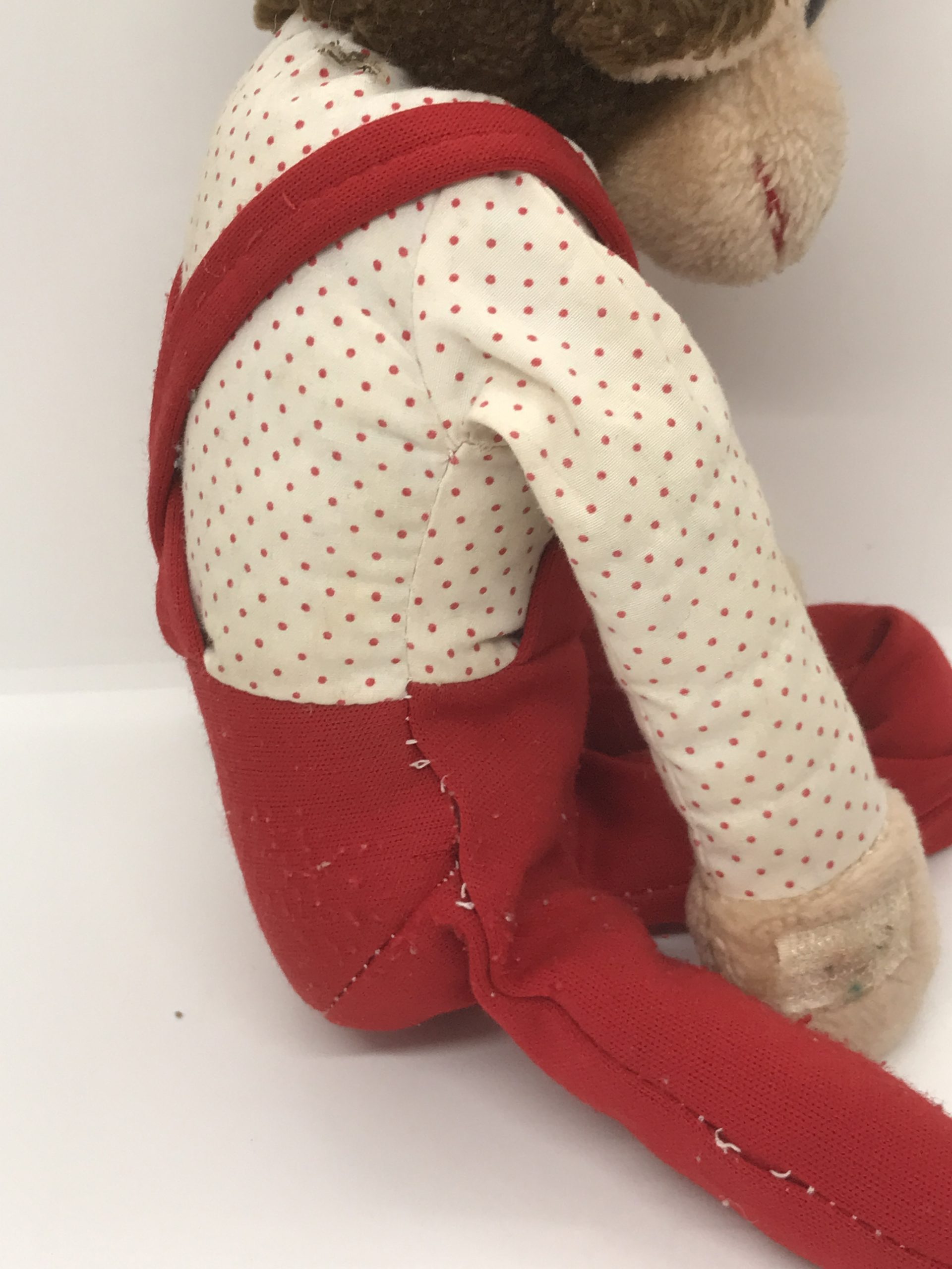 Vintage Plush Toy Knee Hugger Monkey in Red Overalls 50cm tall ...