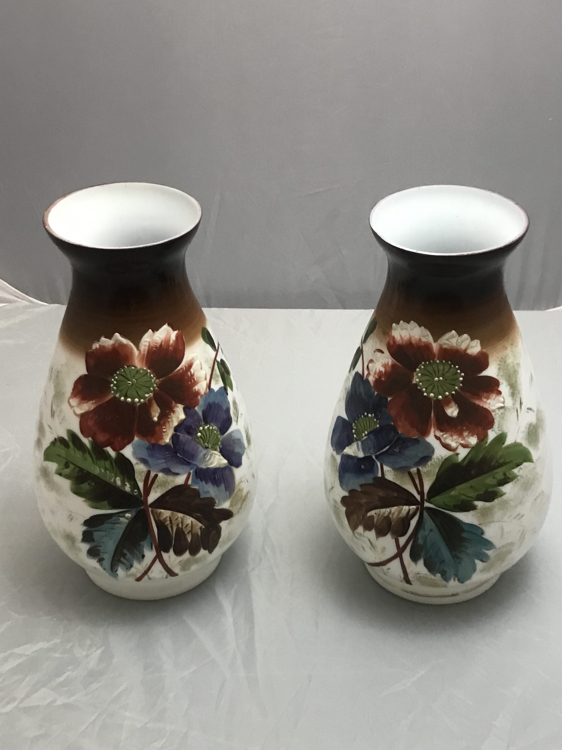 Lovely Pair of Victorian Hand Painted Milk Glass Mantle Vases 31cm tall - Floral Picture ...