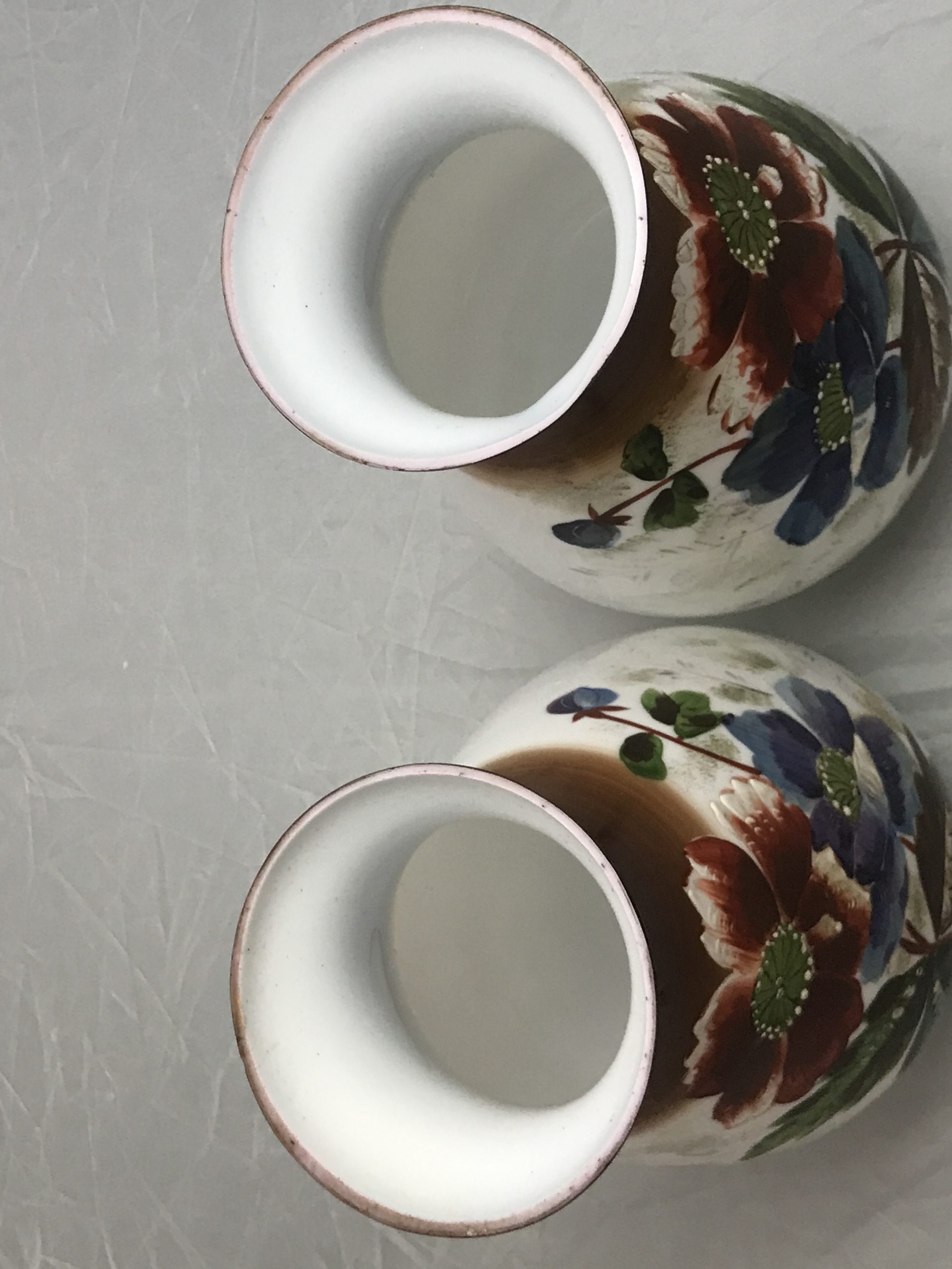 Lovely Pair of Victorian Hand Painted Milk Glass Mantle Vases 31cm tall - Floral Picture ...