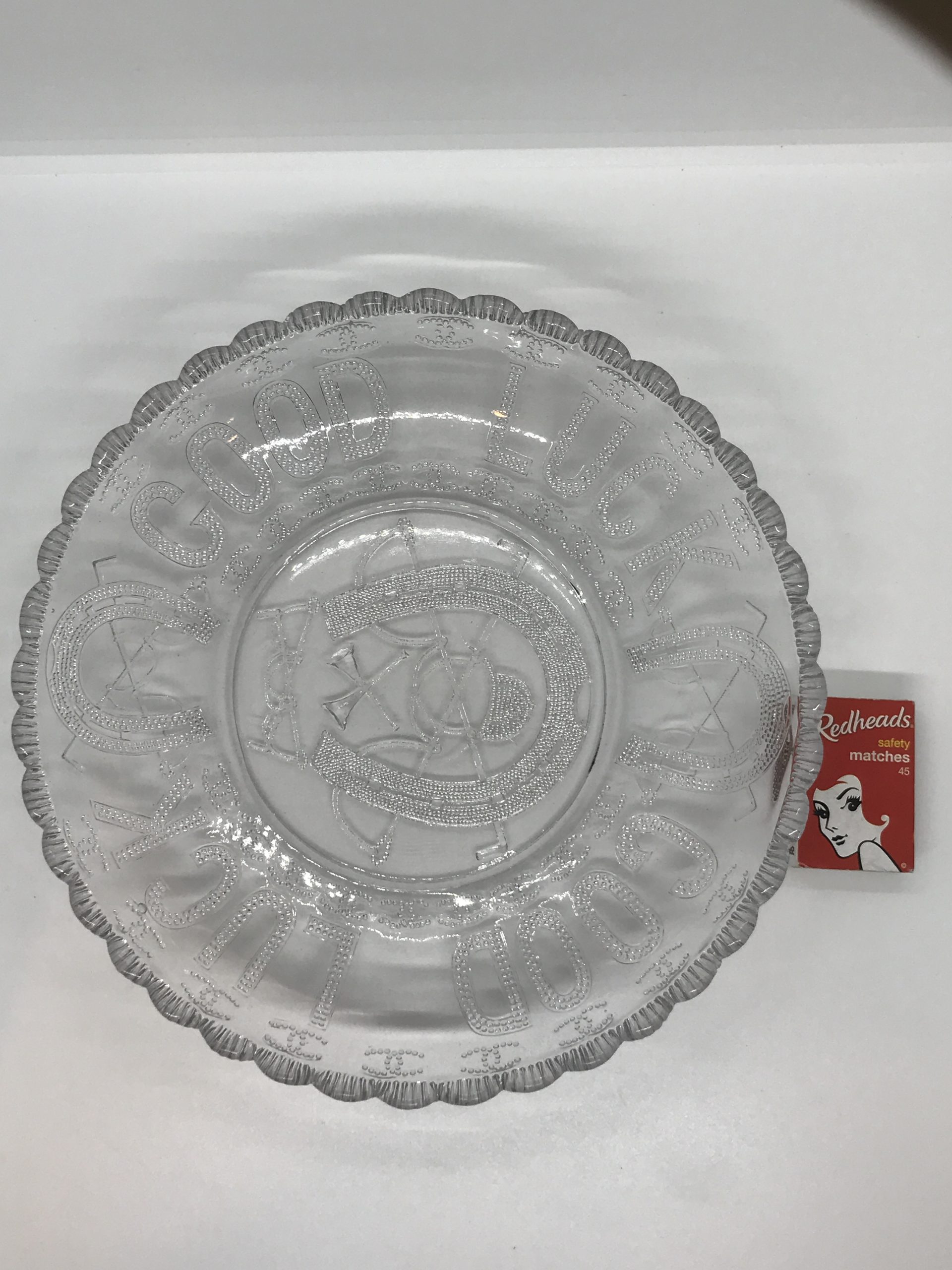 Vintage Horseshoe Good Luck Clear Glass Plate - 24cm (moulded with ...