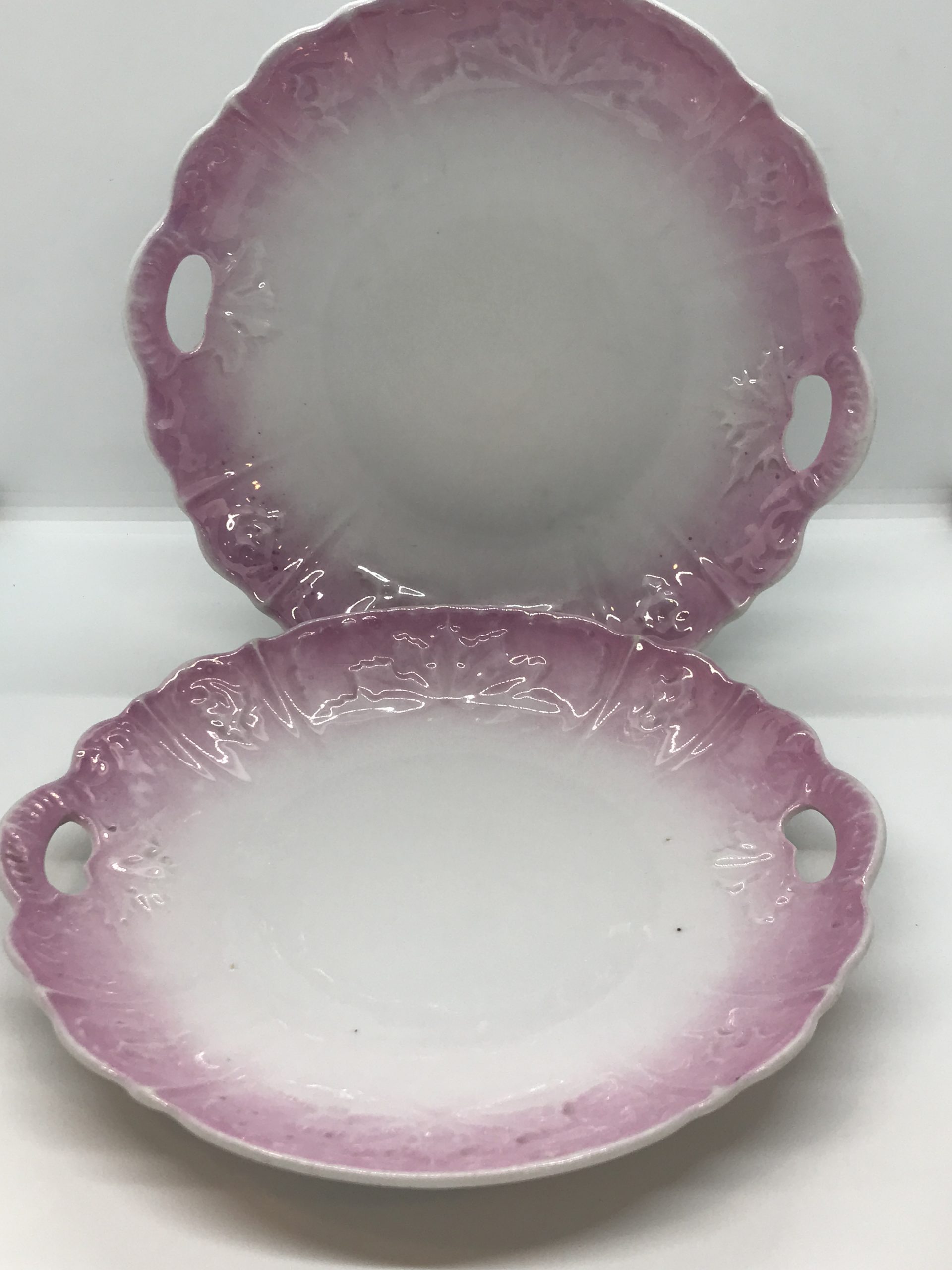 Pair Handled Cake Plates with Pink Lustre (approx 25cm) - Vintage Keepsakes