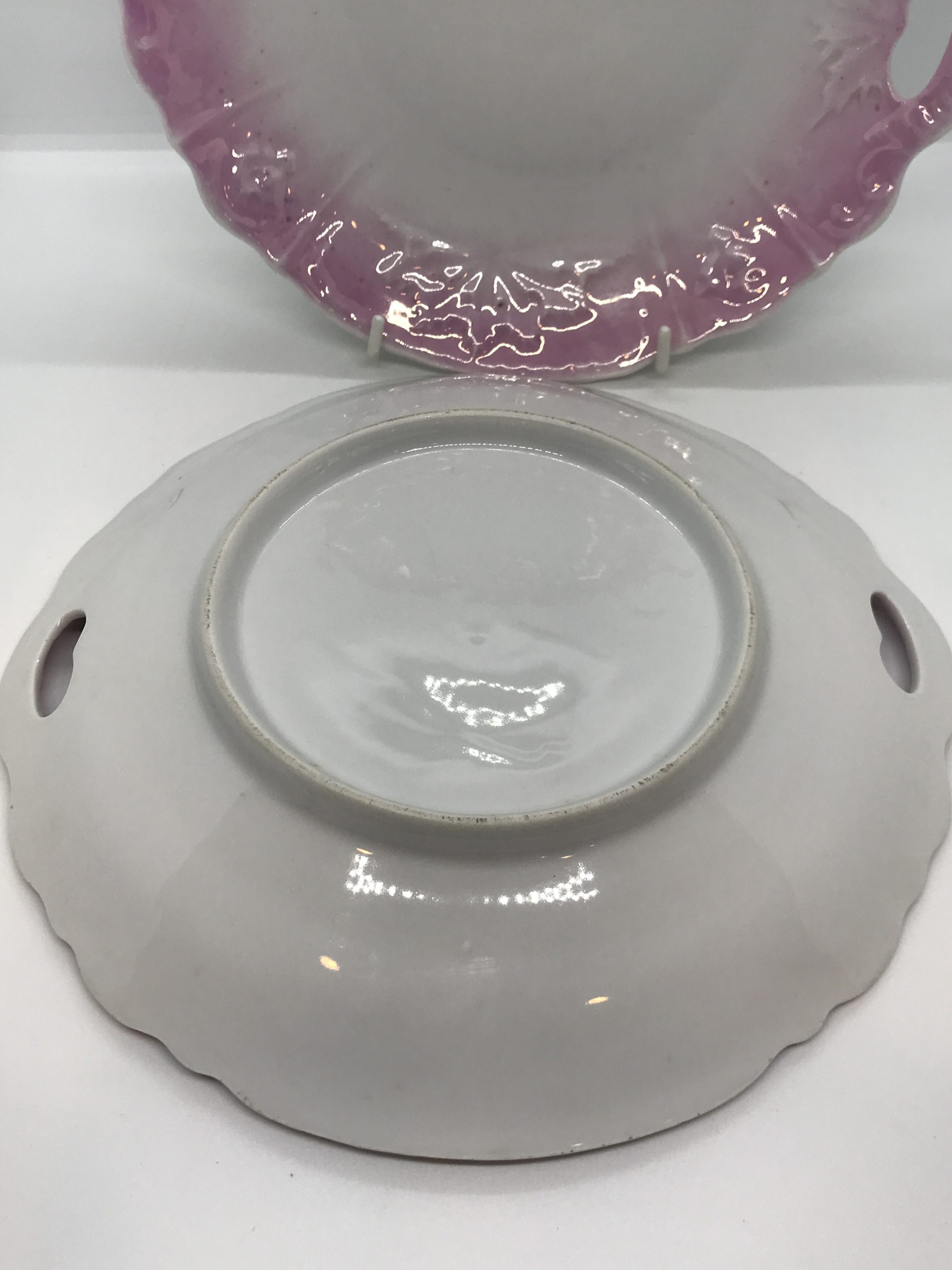 Pair Handled Cake Plates with Pink Lustre (approx 25cm) - Vintage Keepsakes