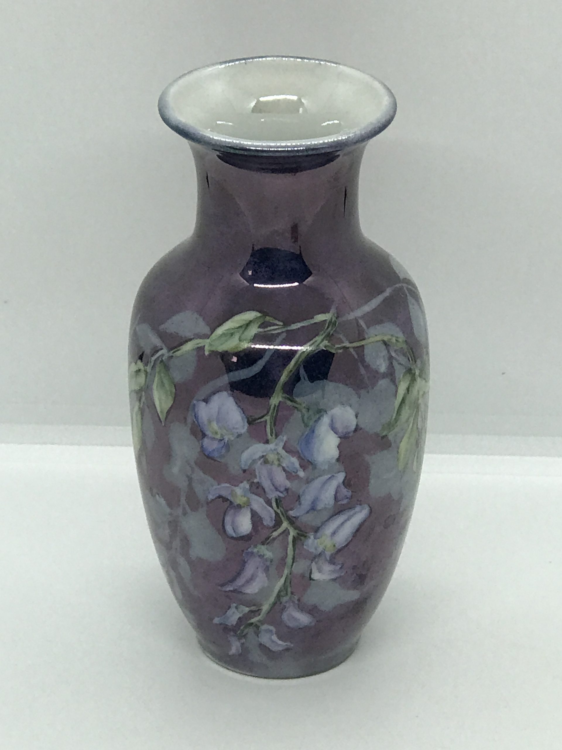 Hand Painted Purple Lustreware Vase CJ - 16cm - Vintage Keepsakes