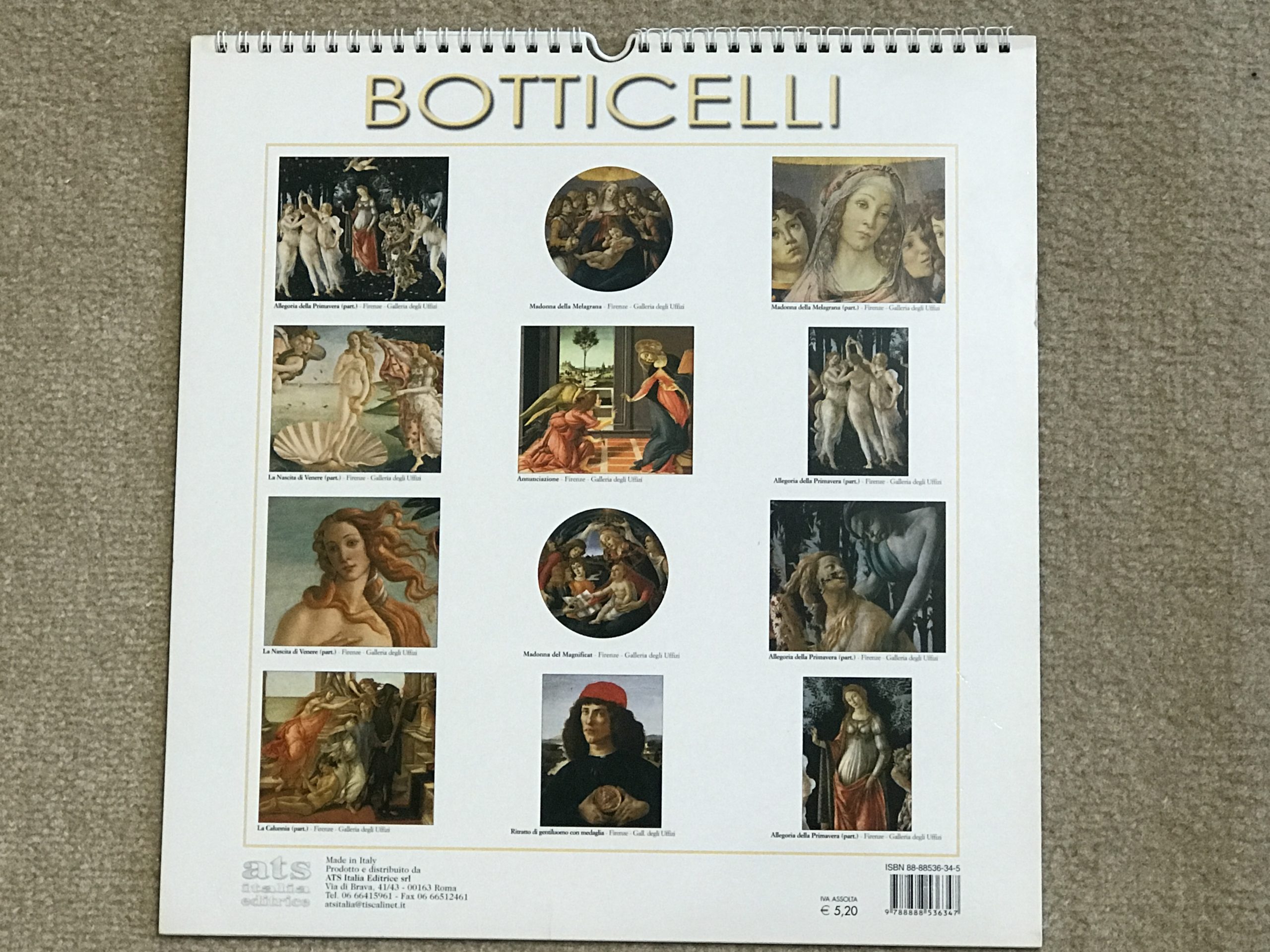 Botticelli 2004 ats italia editrice calendar 32cm x 34cm - Vintage ...