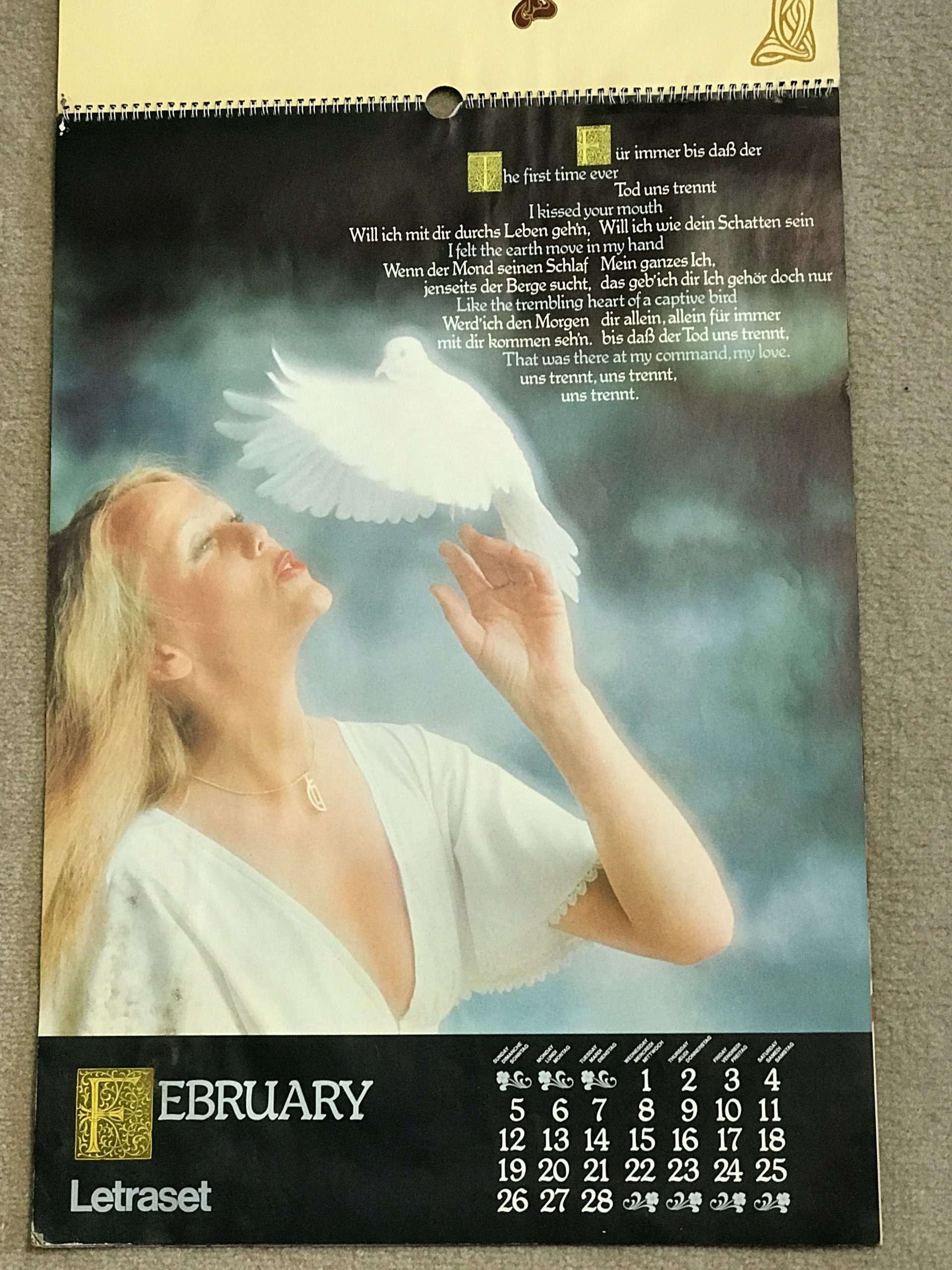 Words Without Music Letraset 1978 Calendar 60cm x 42cm - Vintage Keepsakes