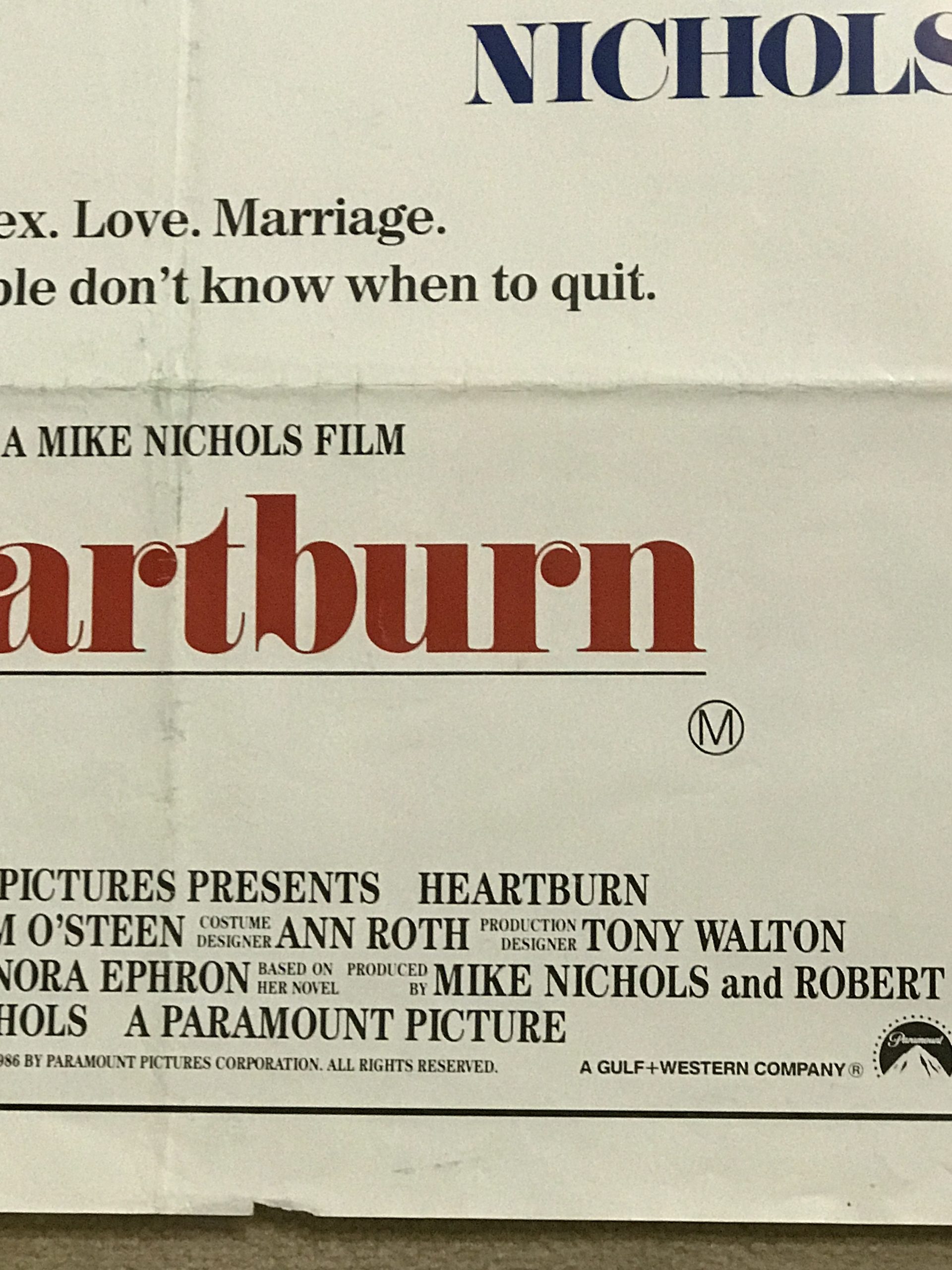 Meryl Streep Jack Nicholson Heartburn - Movie Poster 1986 1m x 70cm ...