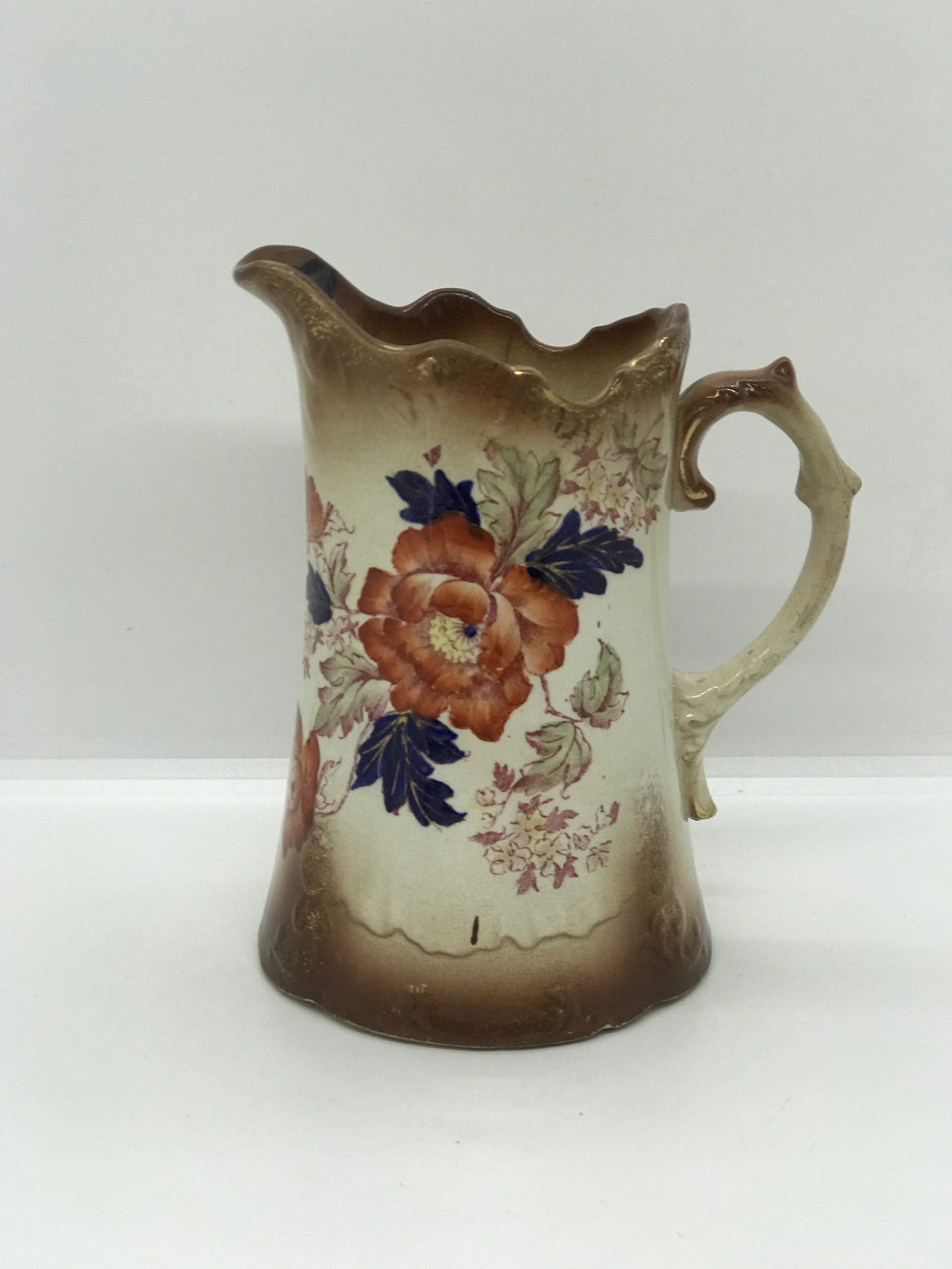 Victorian Jug with Rose Picture 18cm high (crazed and repaired ...