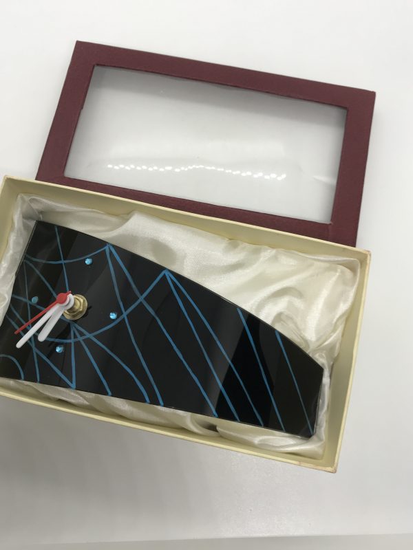 Rikaro Art Glass Black/Blue Angular Clock - Vintage Keepsakes