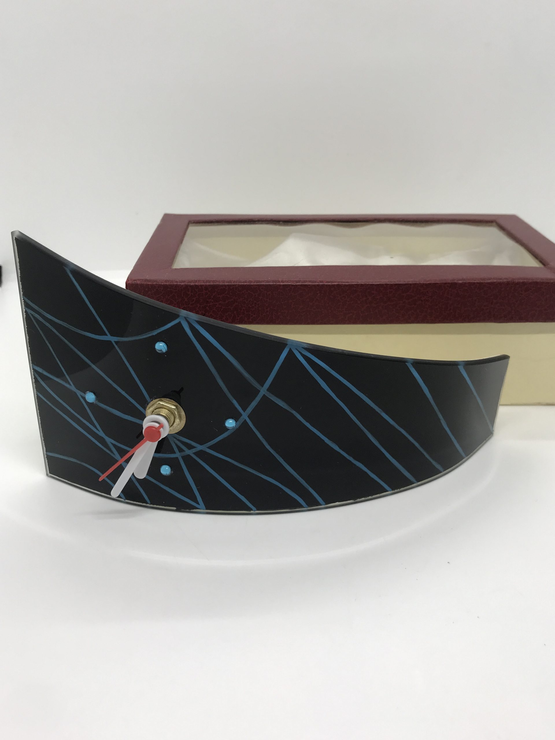 Rikaro Art Glass Black/Blue Angular Clock - Vintage Keepsakes