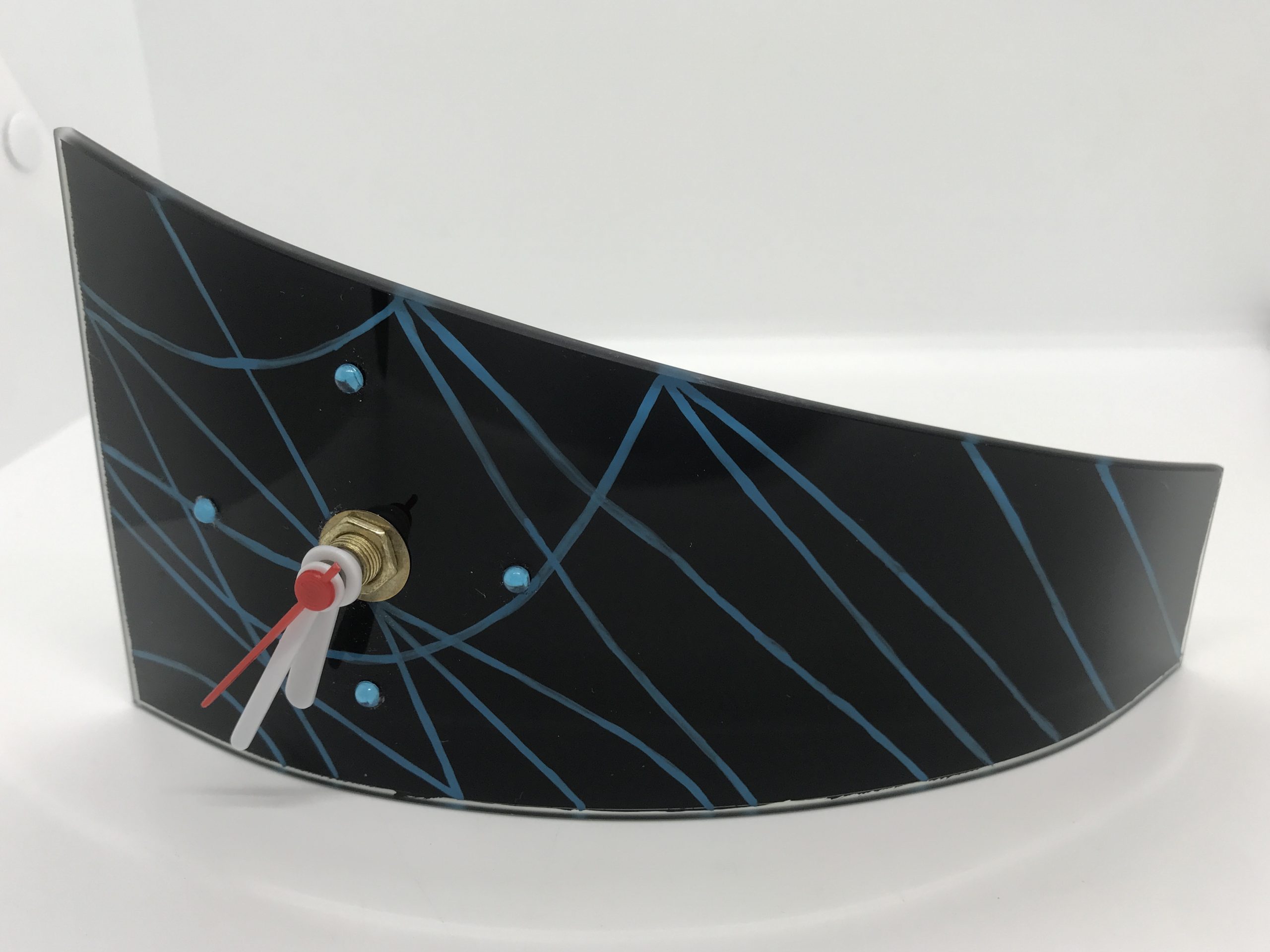 Rikaro Art Glass Black/Blue Angular Clock - Vintage Keepsakes