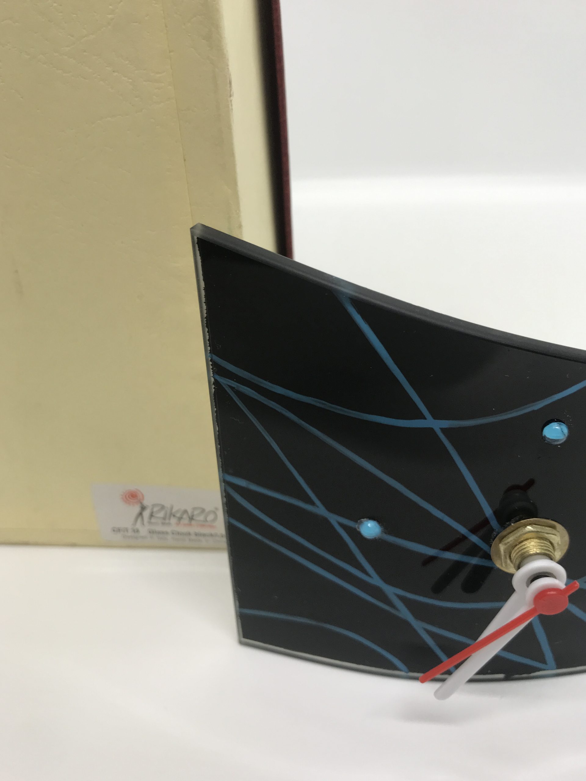 Rikaro Art Glass Black/Blue Angular Clock - Vintage Keepsakes