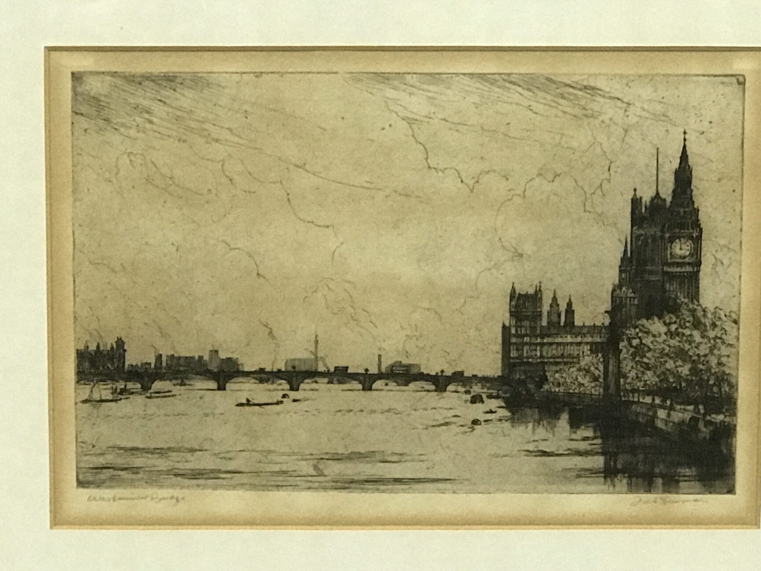 Vintage Etching signed Fred Newman Westminster Bridge and Big Ben 14.5 ...
