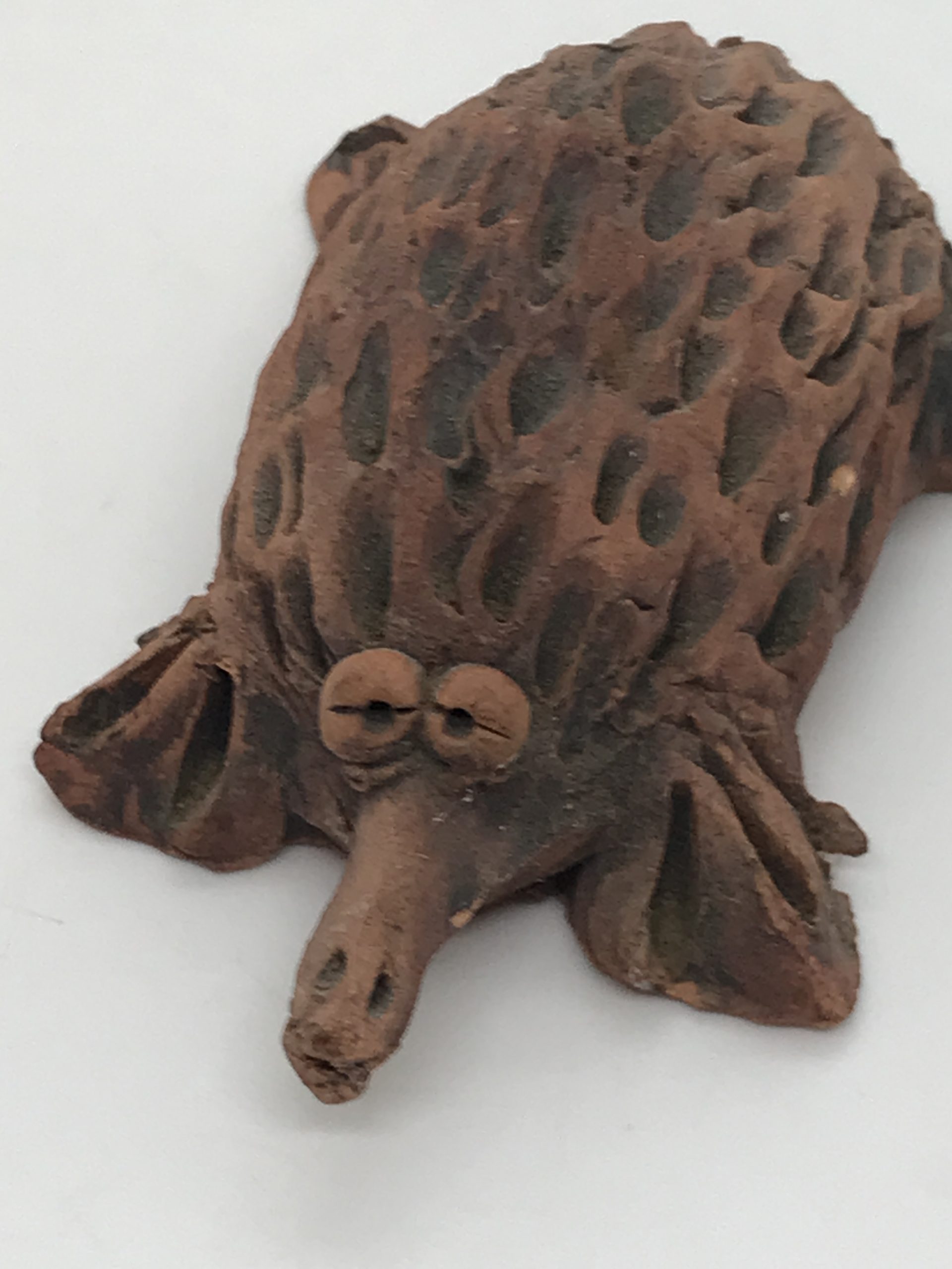 Small Pottery Echidna with googly eyes - Vintage Keepsakes