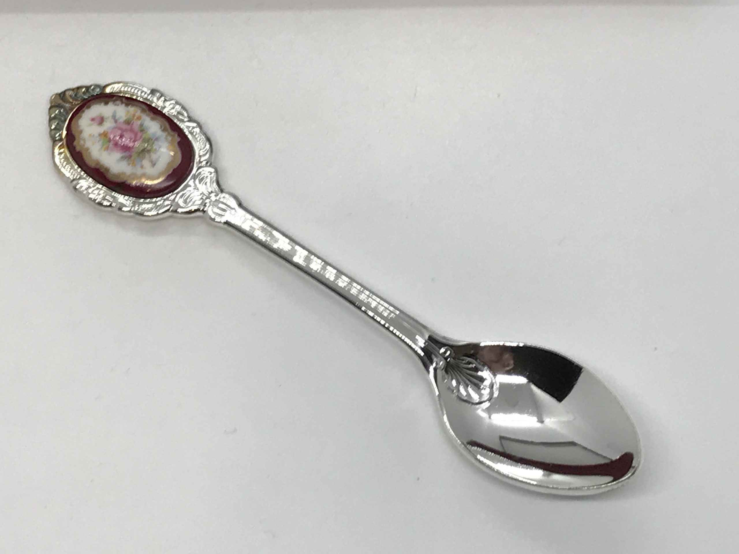 Boxed Porcelain Rose Silver Plated Teaspoon - Set of 6 - Vintage Keepsakes