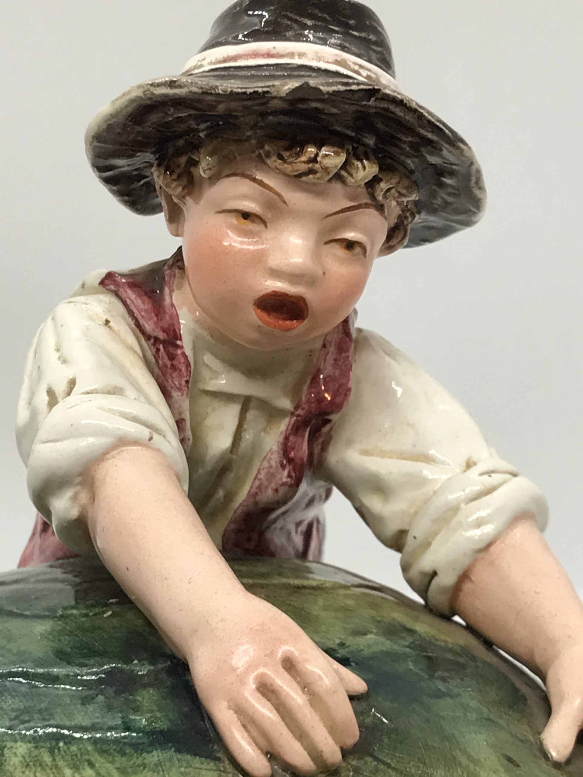 Ceramic Boy holding shell open 18cm high (leg broken off) - Vintage ...