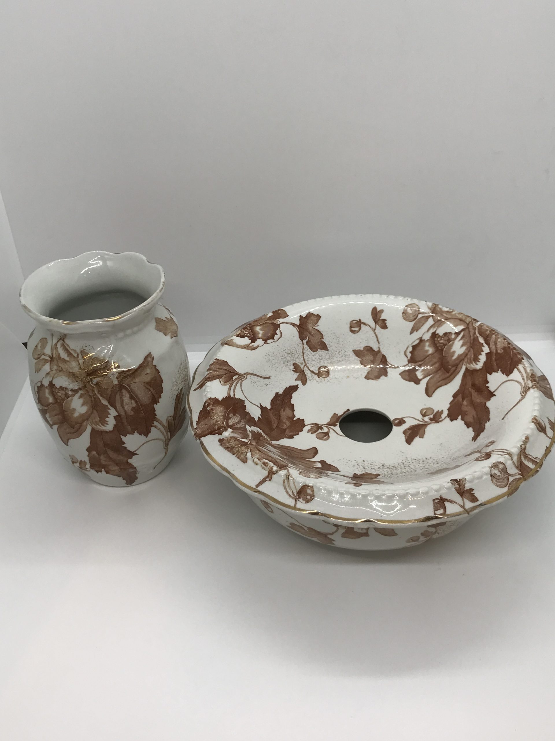 Ridgeway Astoria - Brown transferware Ironstone Pottery Wash Basin with ...