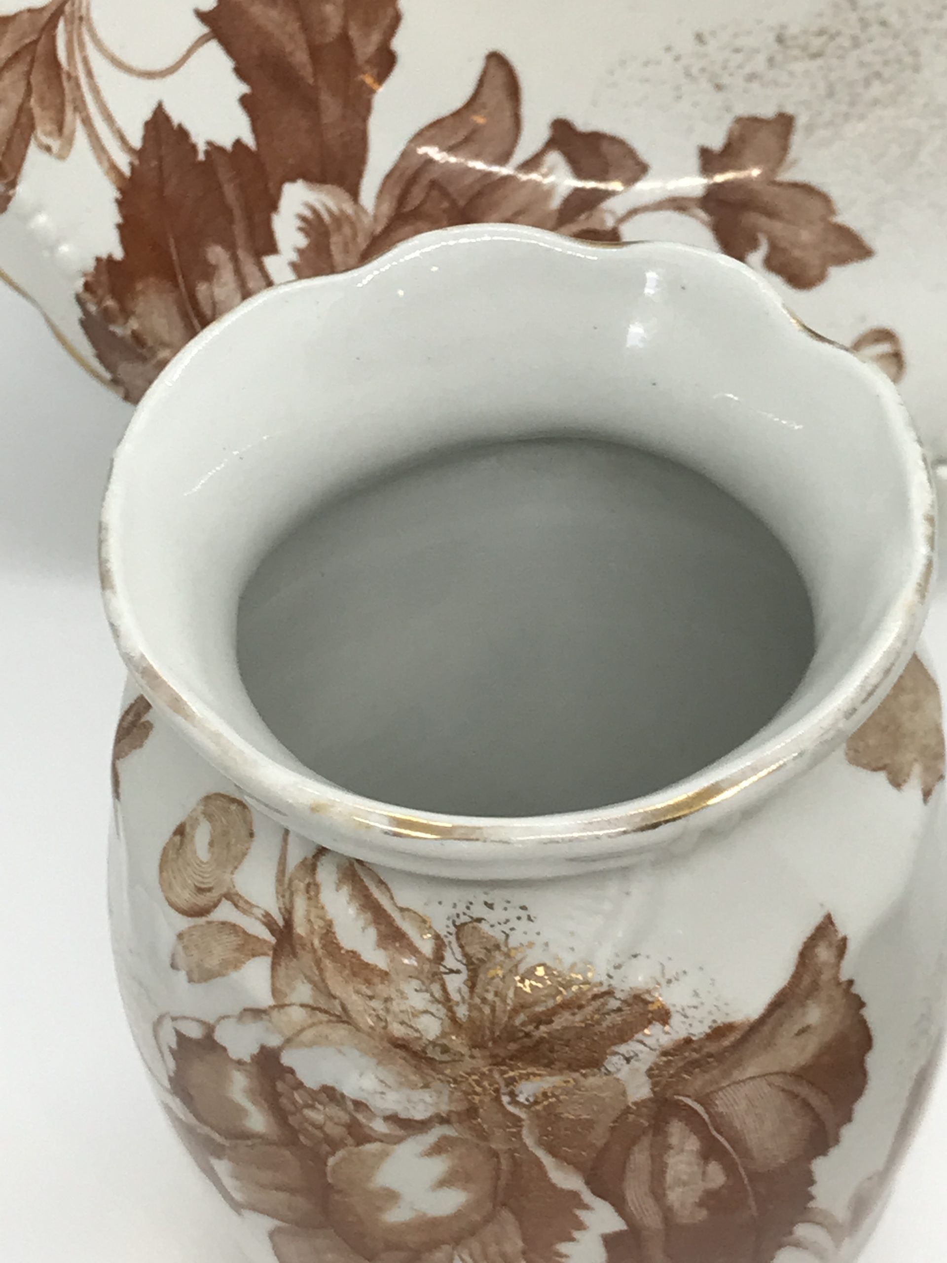 Ridgeway Astoria - Brown transferware Ironstone Pottery Wash Basin with ...