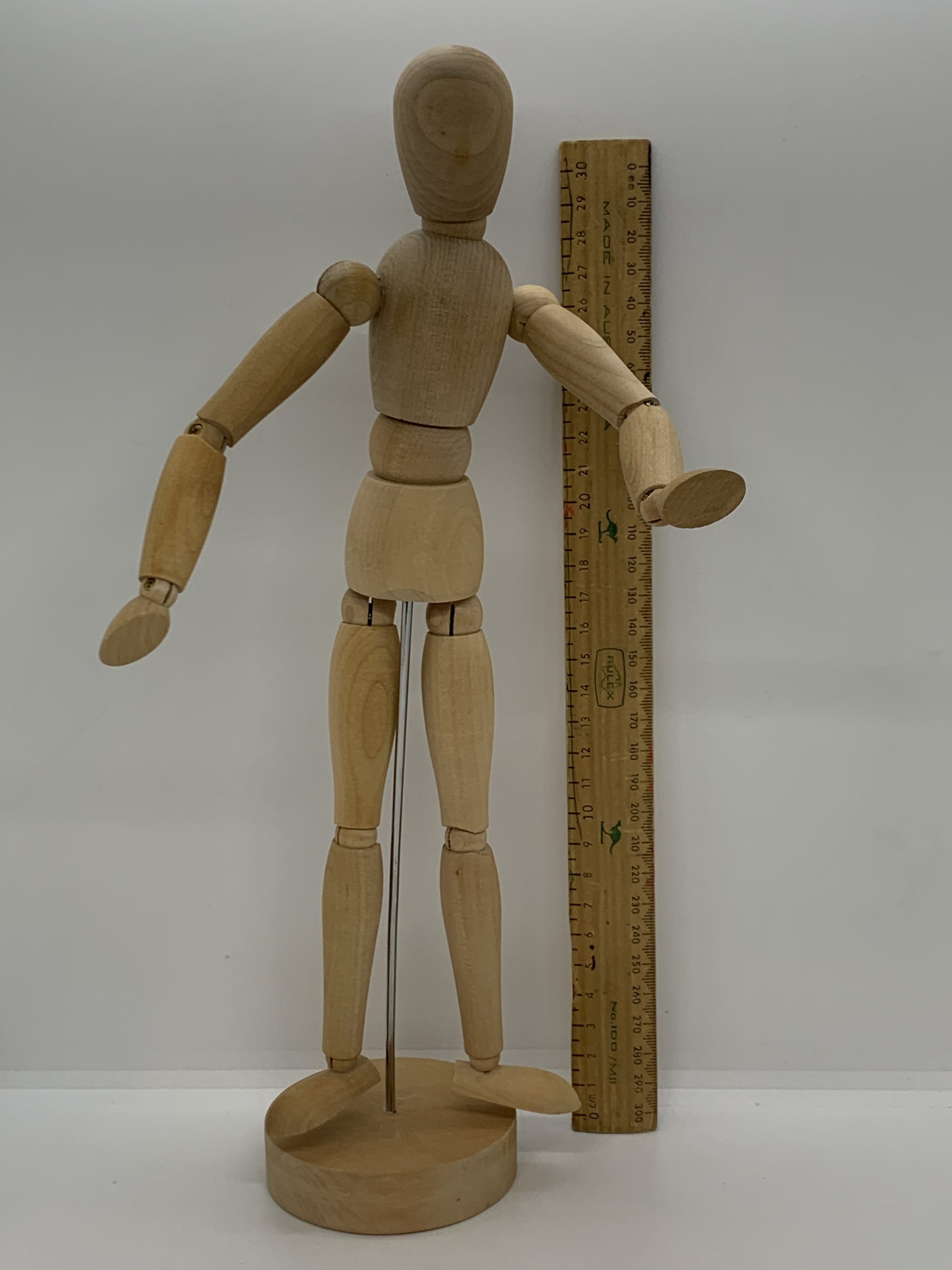Wooden Moveable Figure on Stand approx 33cm high - Vintage Keepsakes