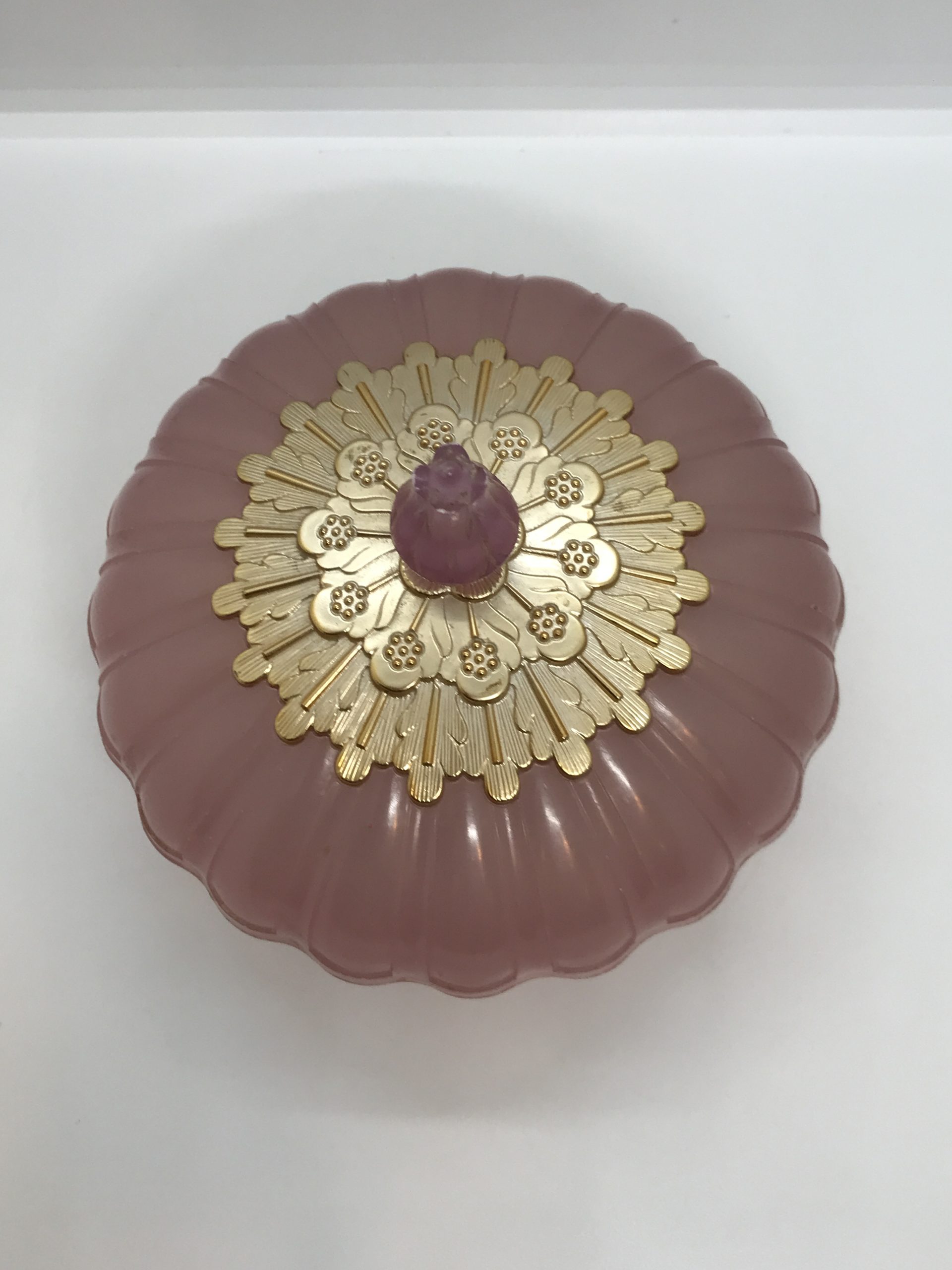 Vintage Avon Powder Pot Pink Plastic Ornate with Gold Highlight on Lid ...