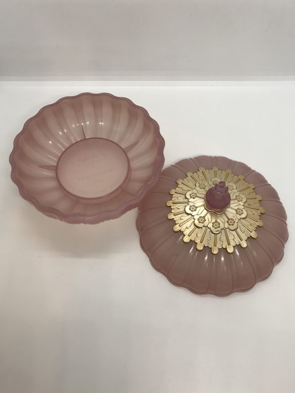 Vintage Avon Powder Pot Pink Plastic Ornate with Gold Highlight on Lid ...