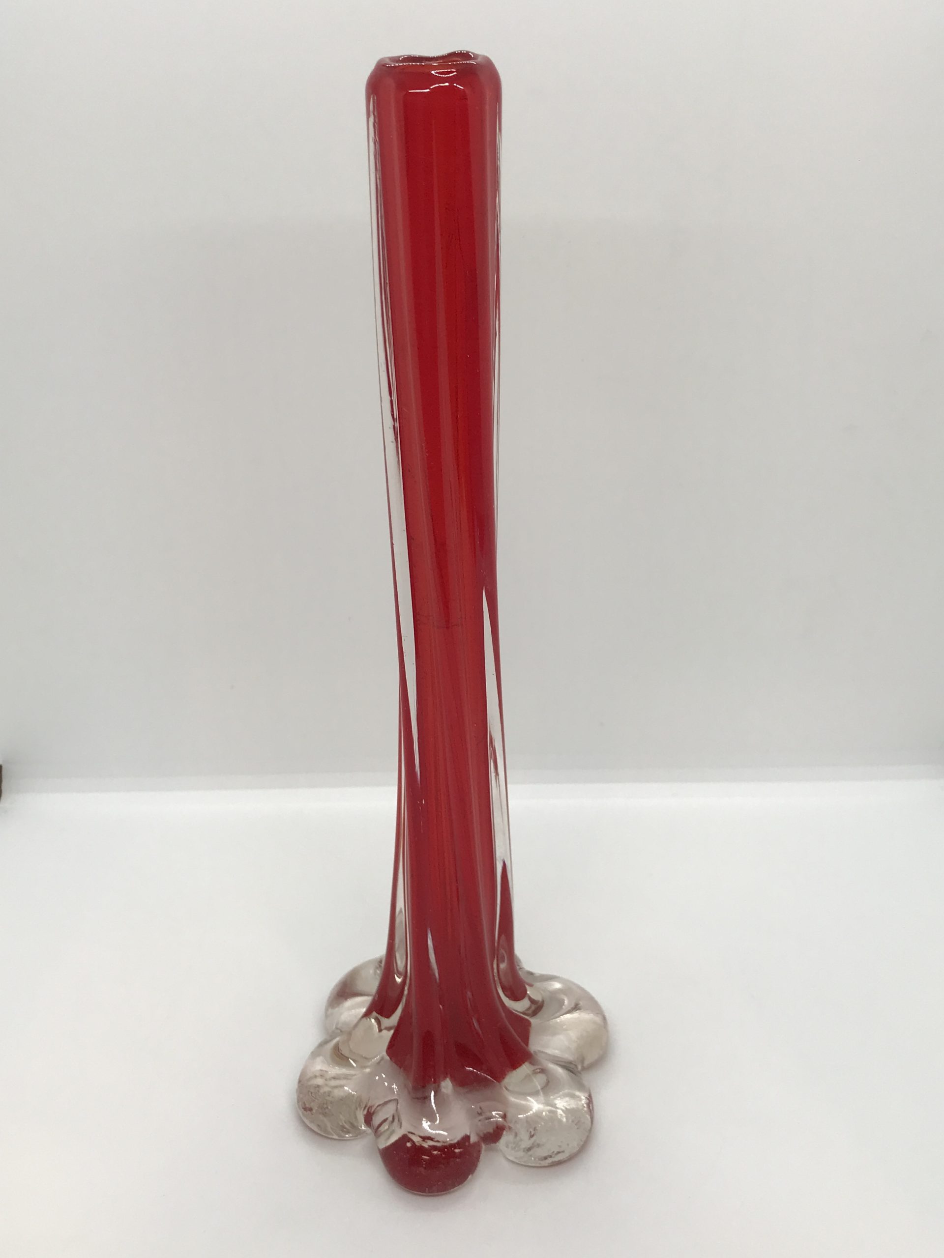 Vintage Stretch Twist Tall Red Glass Vase 29cm tall - Vintage Keepsakes