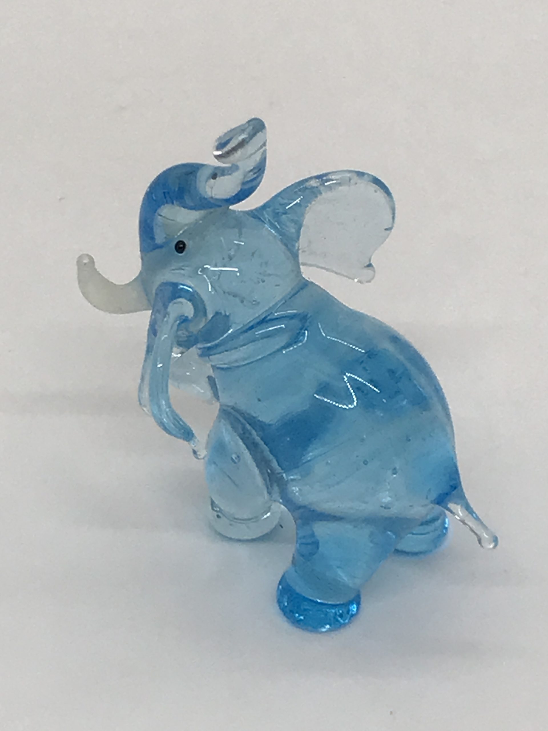 Small Blue Glass Elephant - Vintage Keepsakes