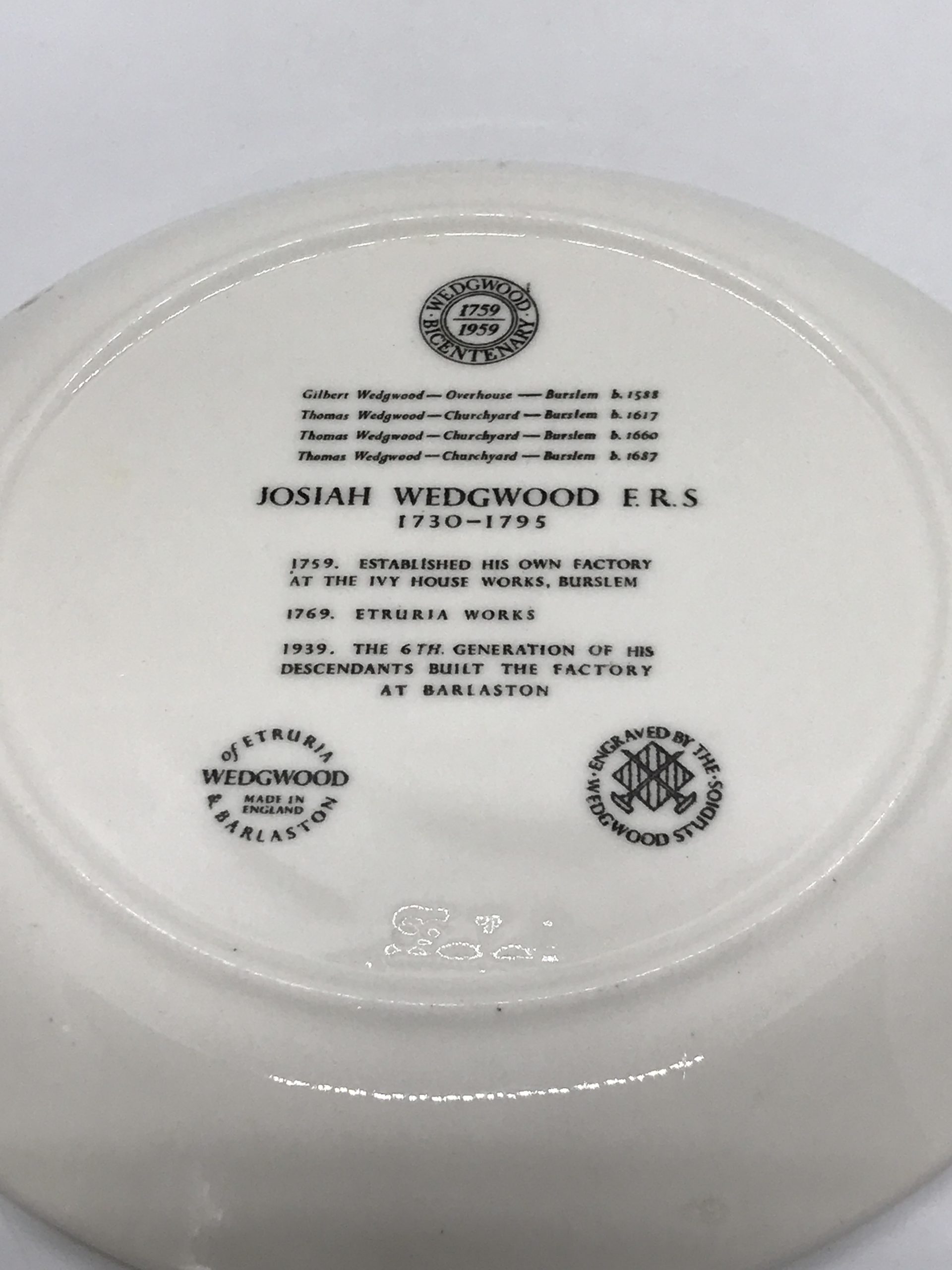 Wedgwood Plate 16cm Birthplace of Josiah Wedgwood - Vintage Keepsakes