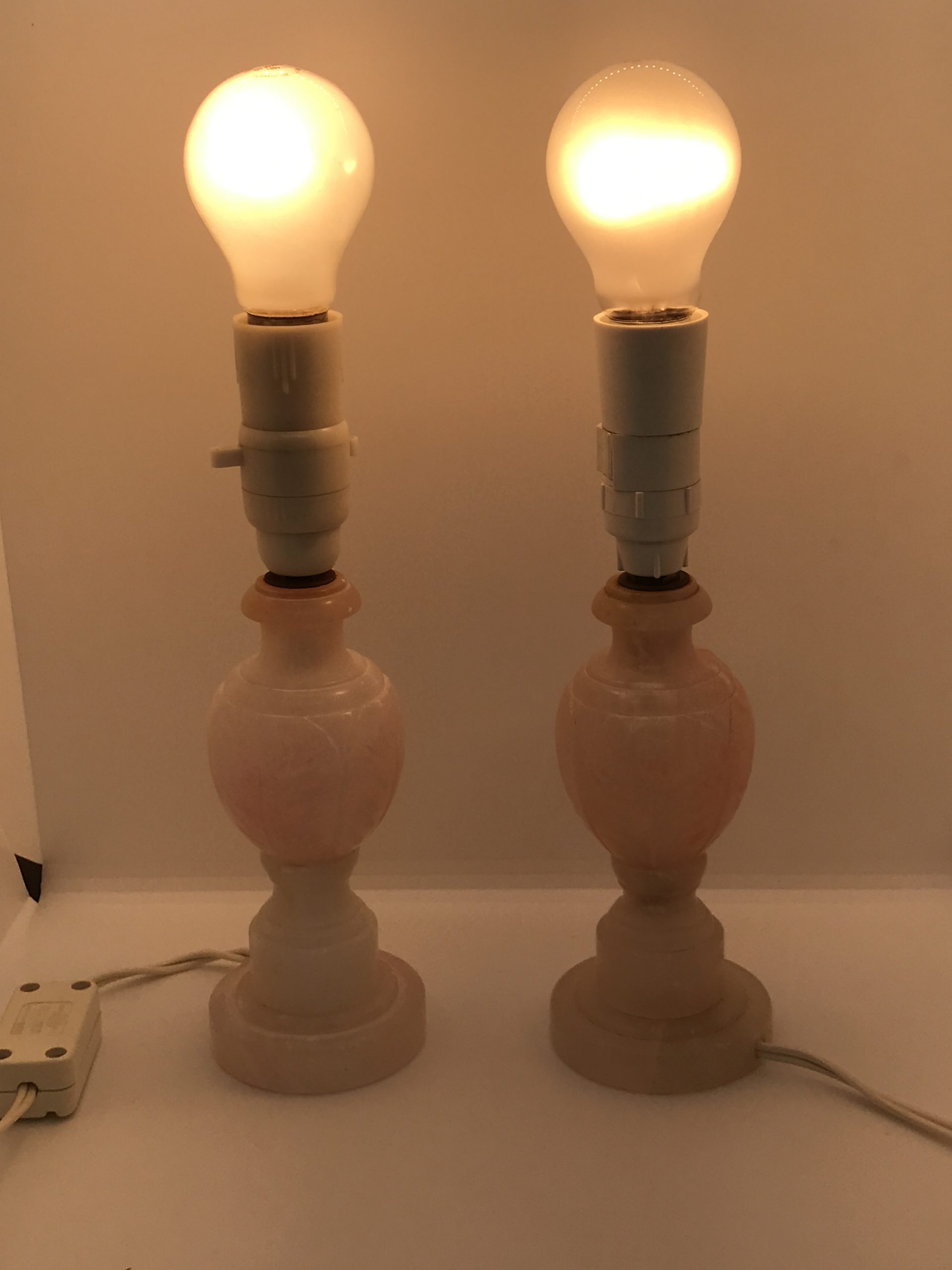 Pair of Vintage Italian Pink Alabaster Lamp Bases 27cm tall - Vintage ...